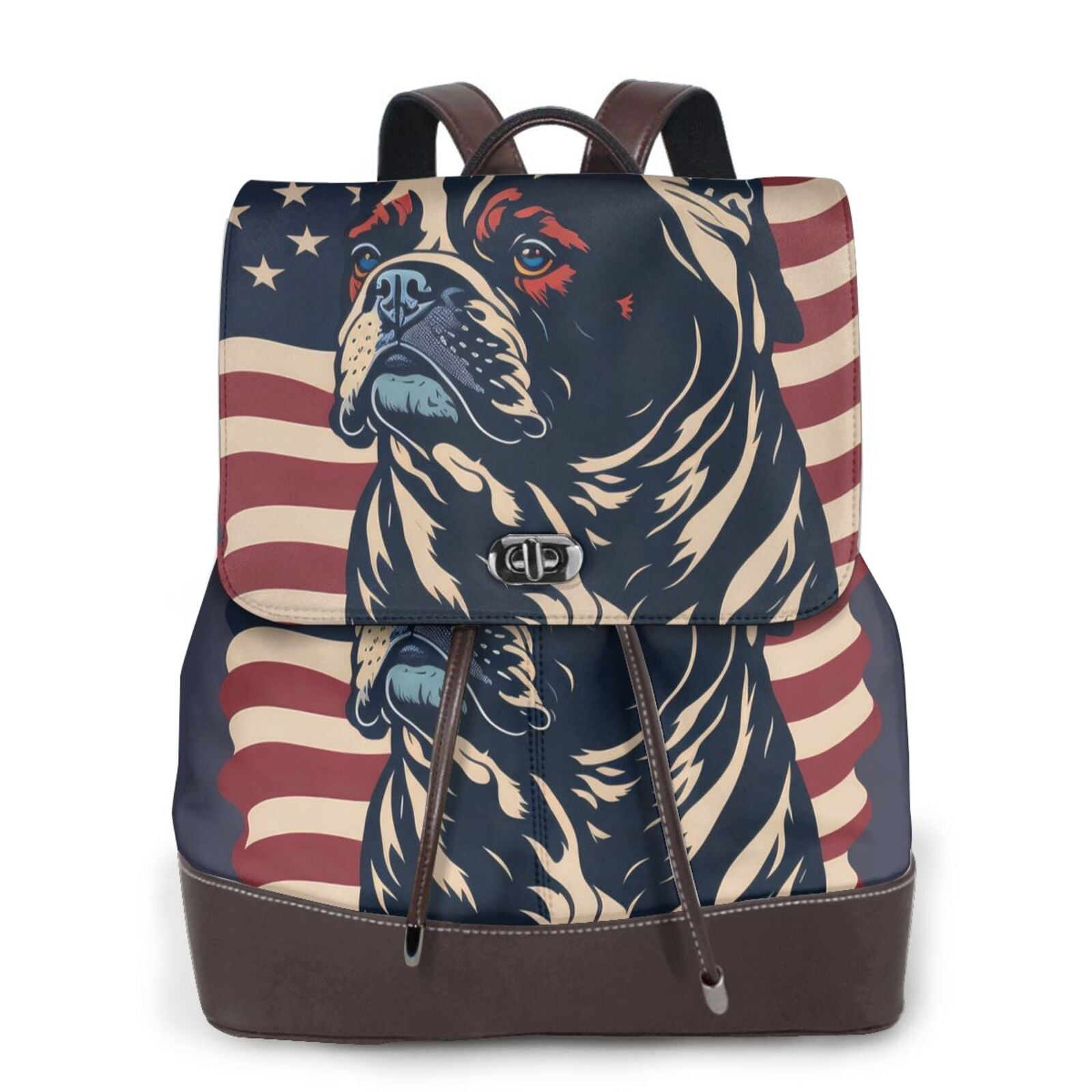 Horeoi Patriotic Bulldog Art for Womens Leather Backpack for School ...