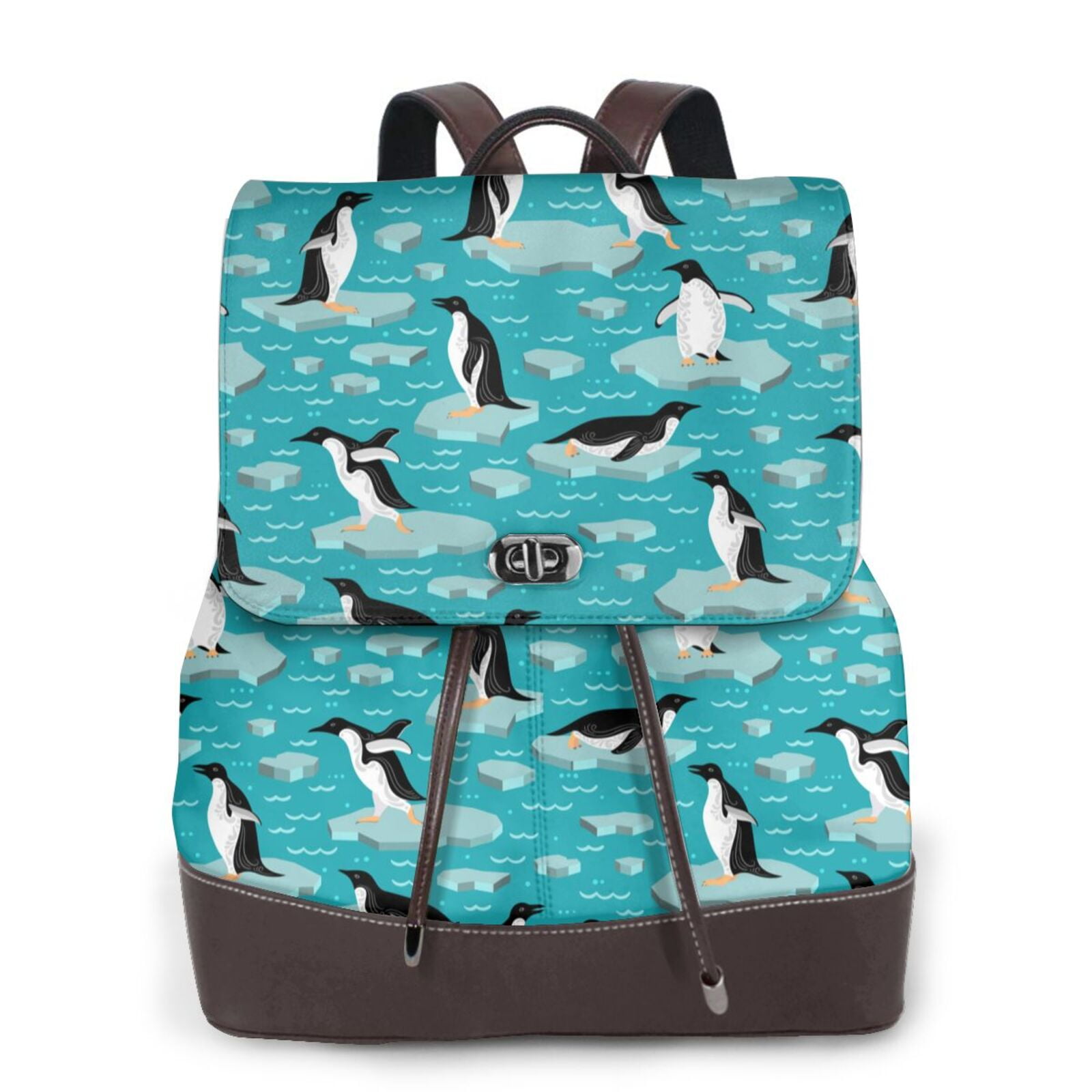 Horeoi Penguins On The Ice In The Sea for Womens Leather Backpack for ...