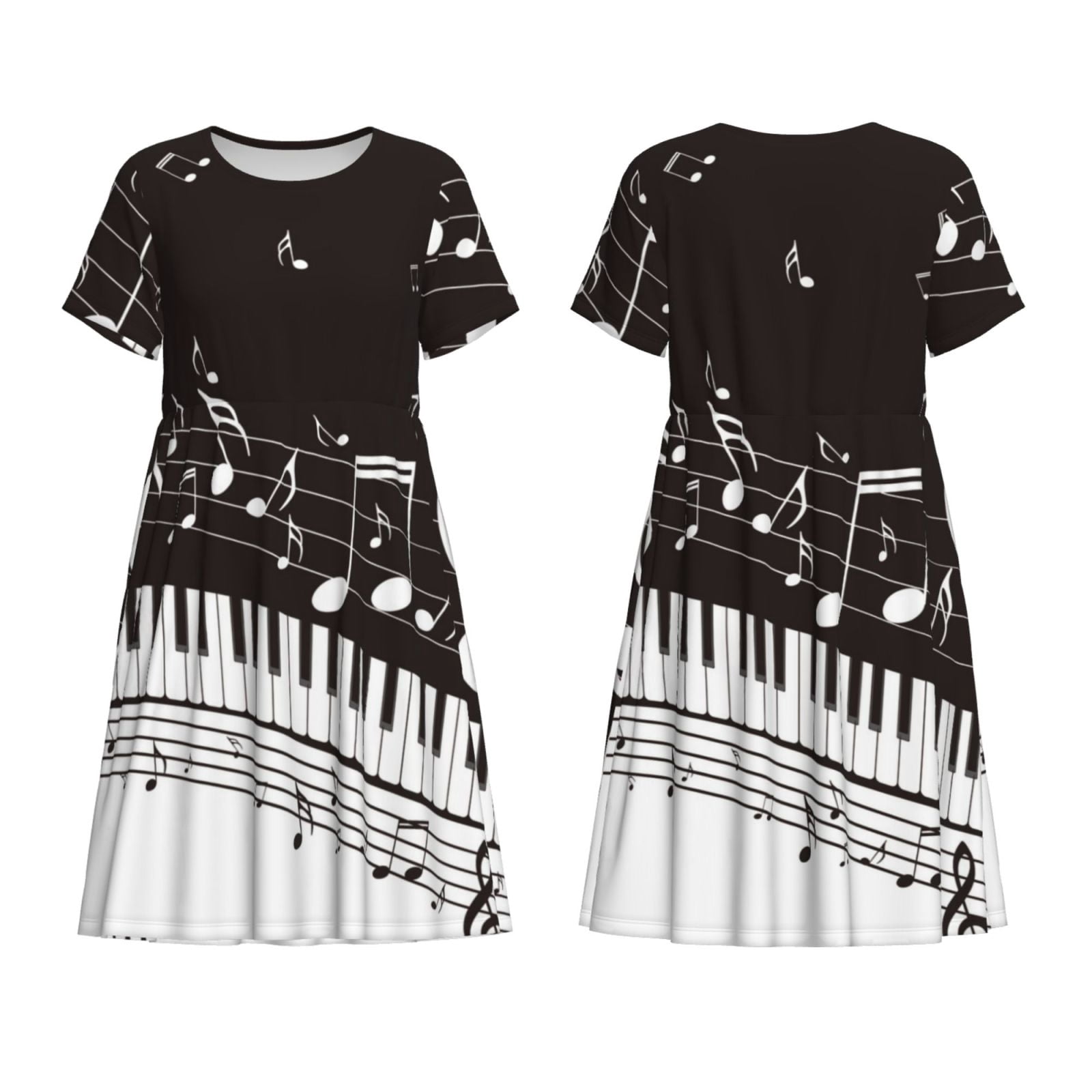Horeoi Piano Keys With Musical Notes Print Women's Short Sleeve Dress ...