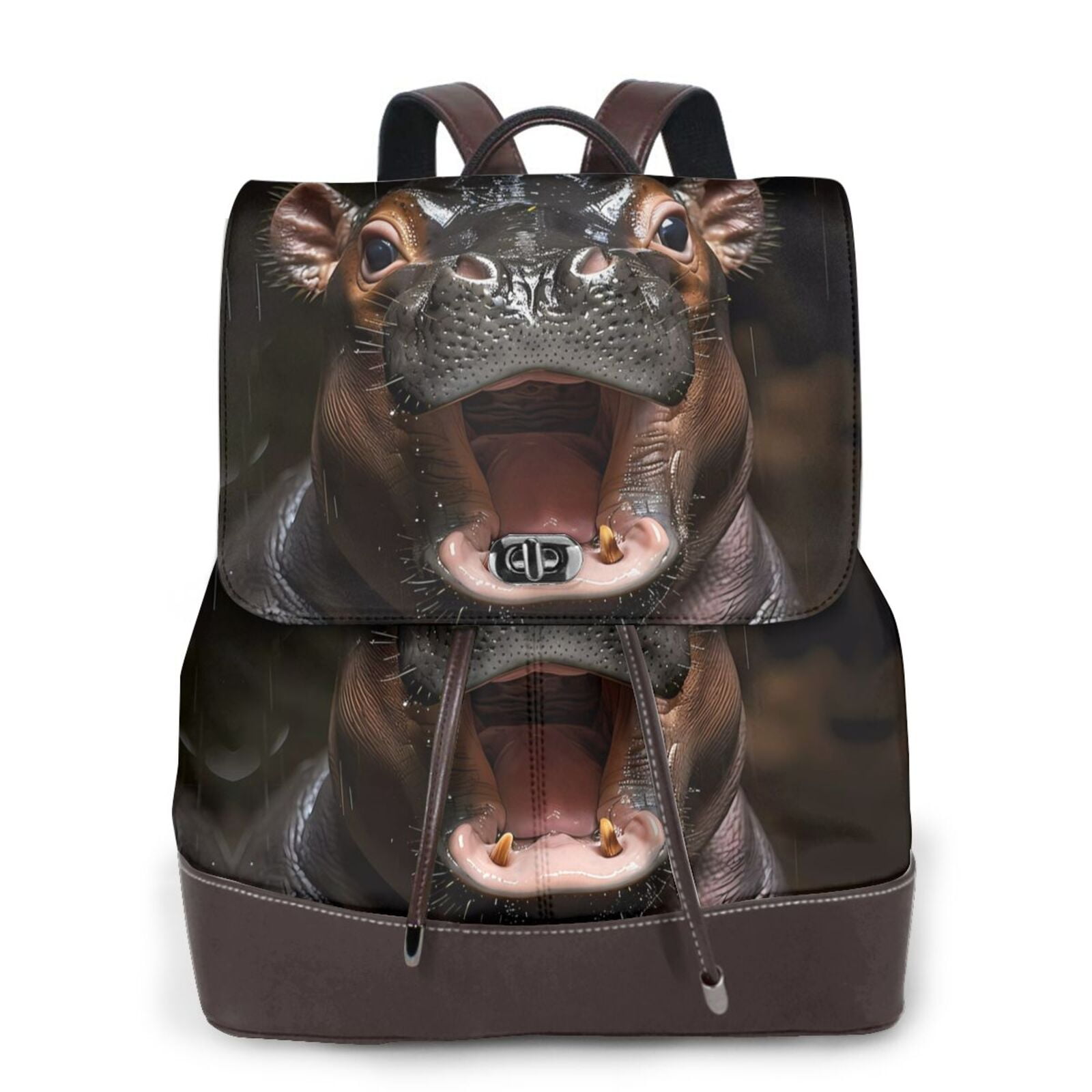 Horeoi Playful Baby Hippo Splash for Womens Leather Backpack for School ...