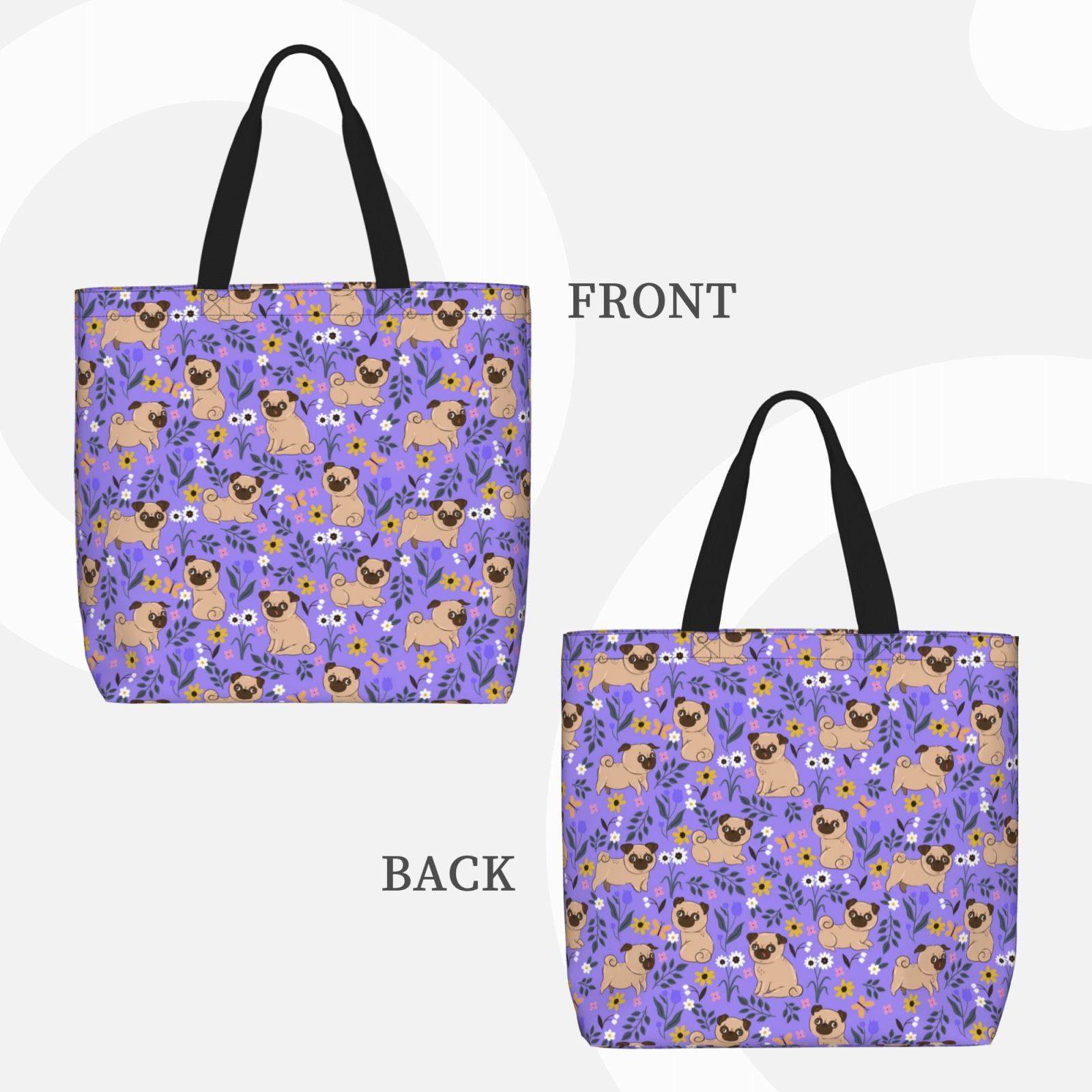 Horeoi Pugs and Flowers for Reinforced Shoulder Tote Bag Scratch-Proof Design Spacious Organizer ...