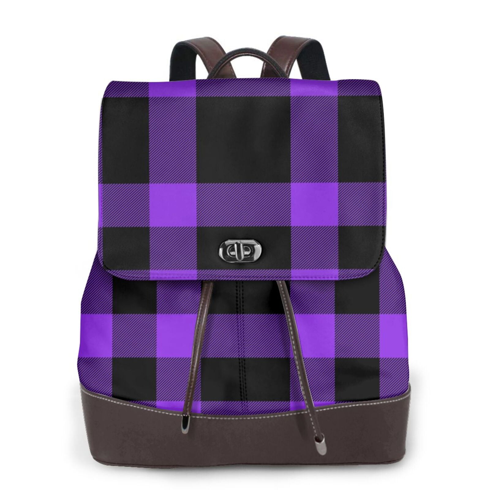 Horeoi Purple Buffalo Plaid for Womens Leather Backpack for School ...