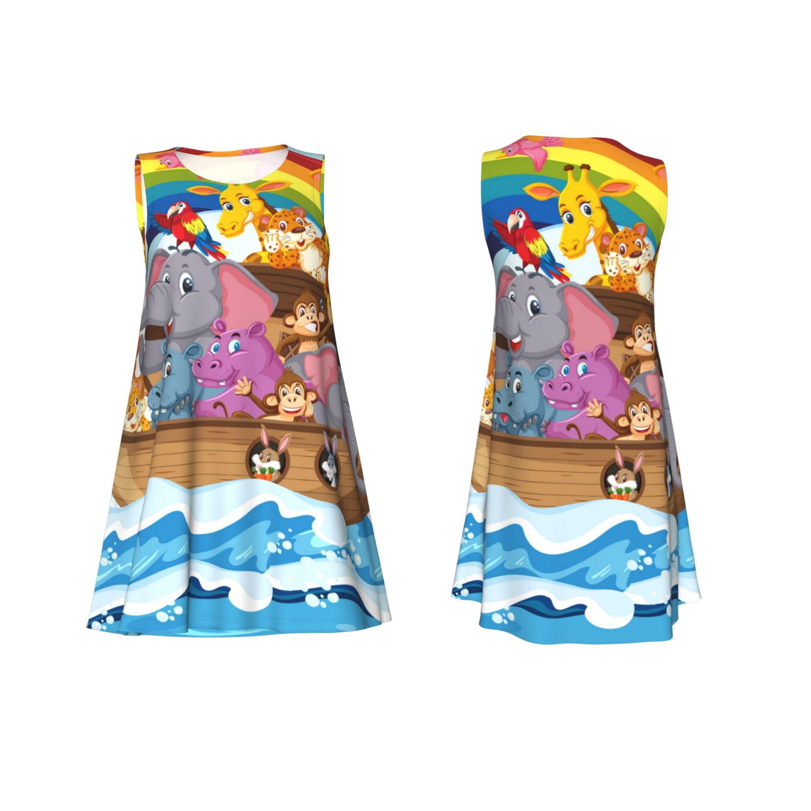 Horeoi Rainbow Animals on Noah's Ark Print Women's Sleeveless Dress ...