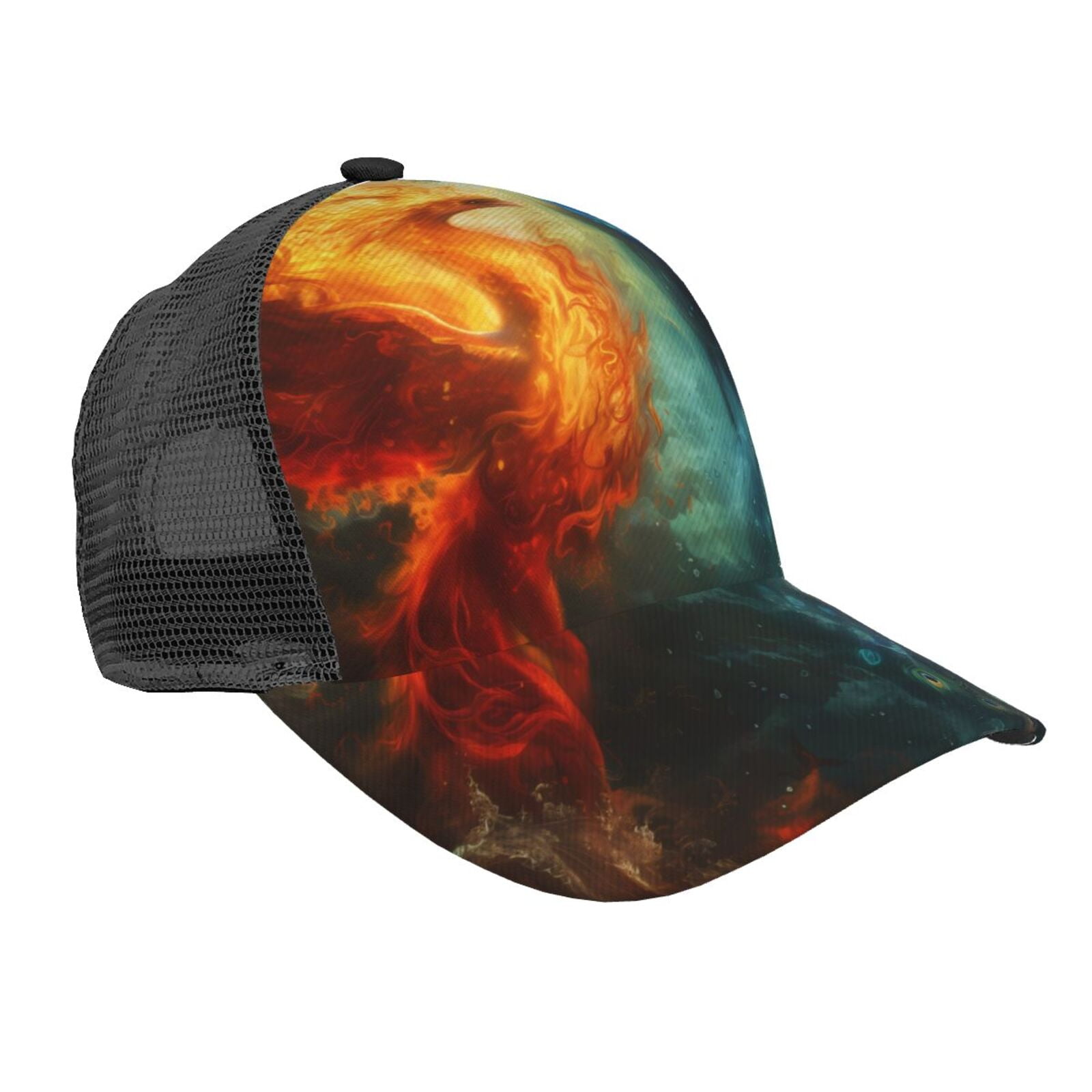 Horeoi Red And Blue Fire Peacock Pattern Baseball Cap, Retro Adjustable ...