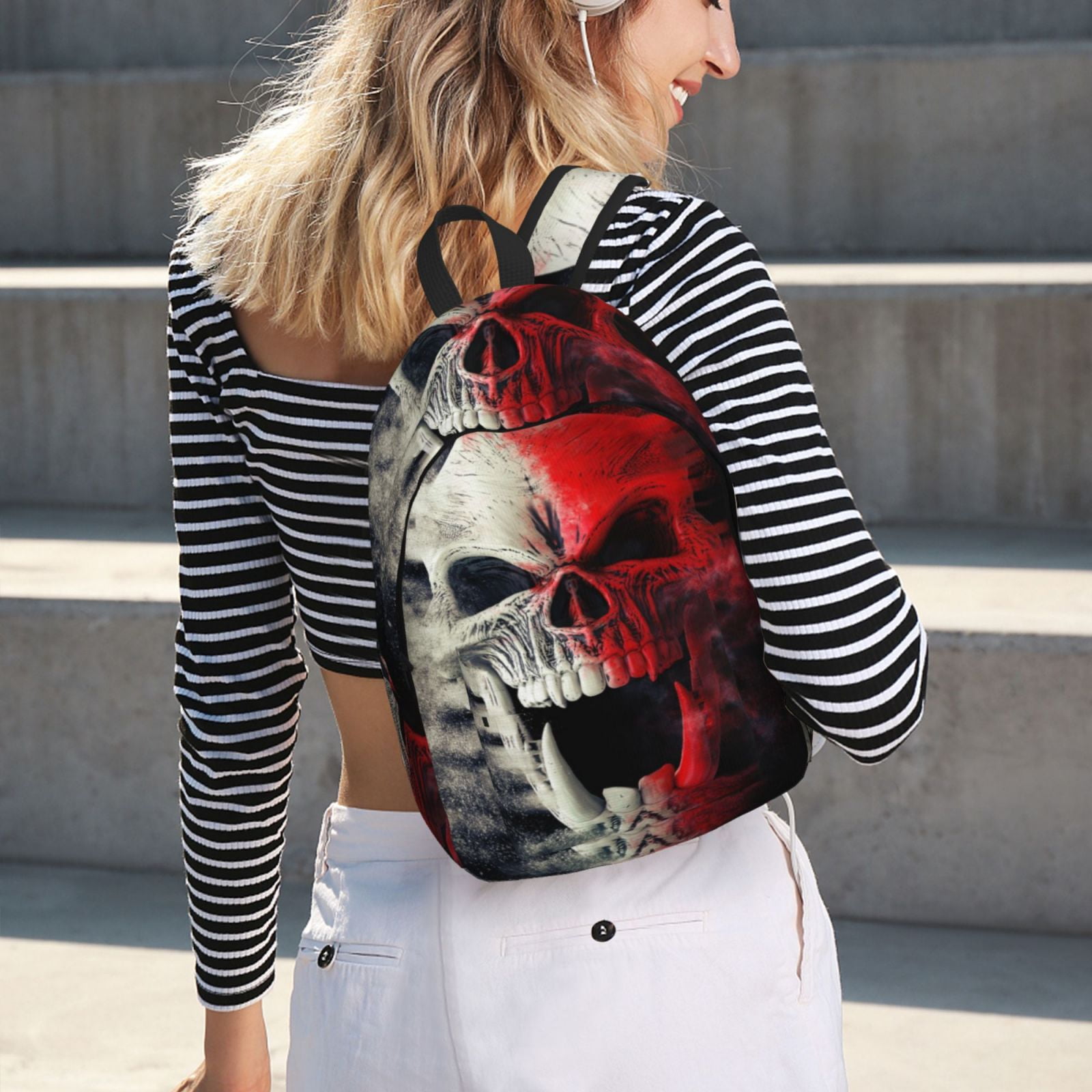 Horeoi Red And White Screaming Demon Skull for Canvas Backpack for ...