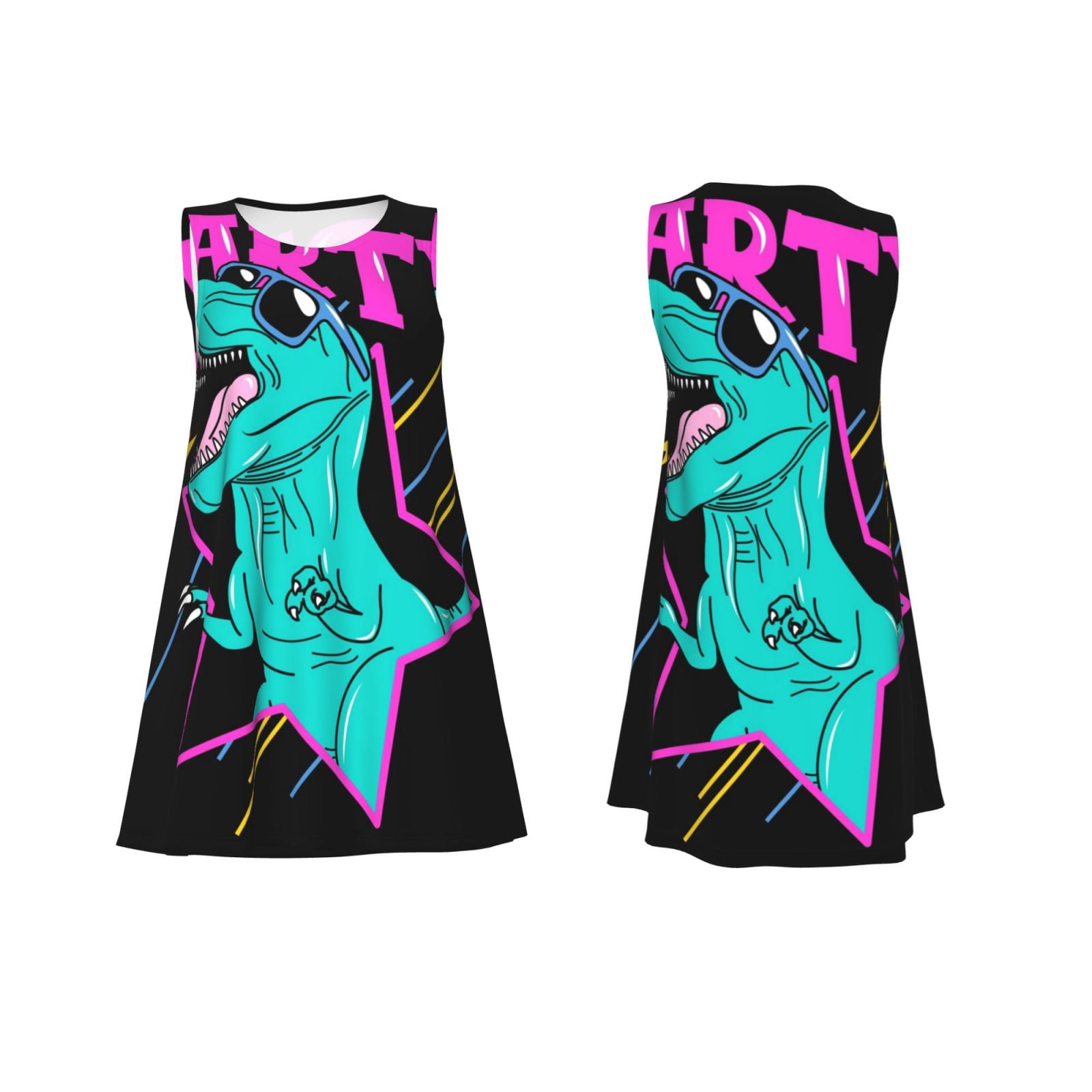 Horeoi Rex Dinosaur With Sunglasses Print Women's Sleeveless Dress ...