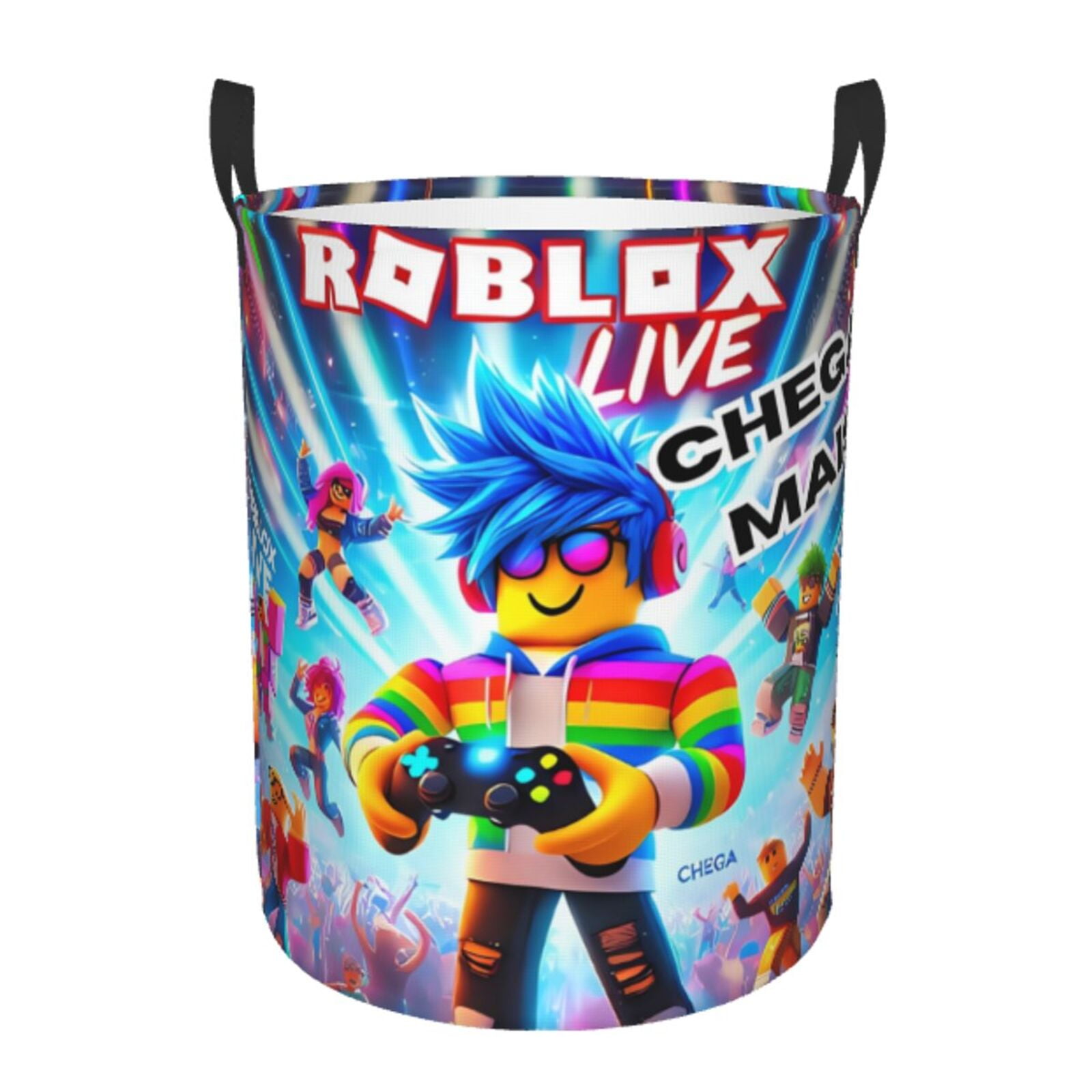 Horeoi Roblox Print Large Laundry Basket Waterproof Round Cotton Linen ...
