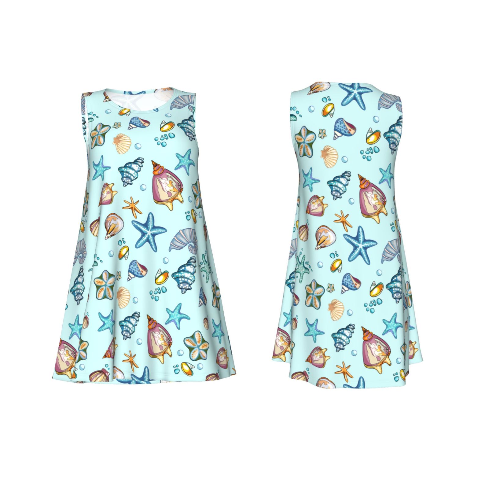 Horeoi Sea Shells 2 Print Women's Sleeveless Dress Cotton-like Flared ...