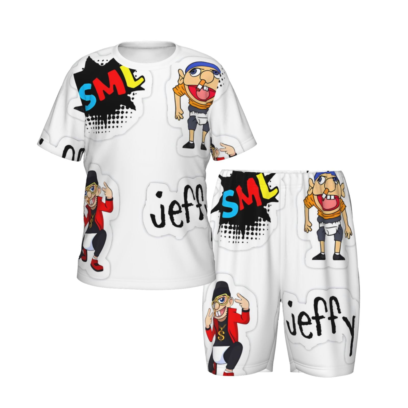 Horeoi Sml Jeffy Print Girls Pajamas 2 Pieces Tie Dye Shirts&Tank ...