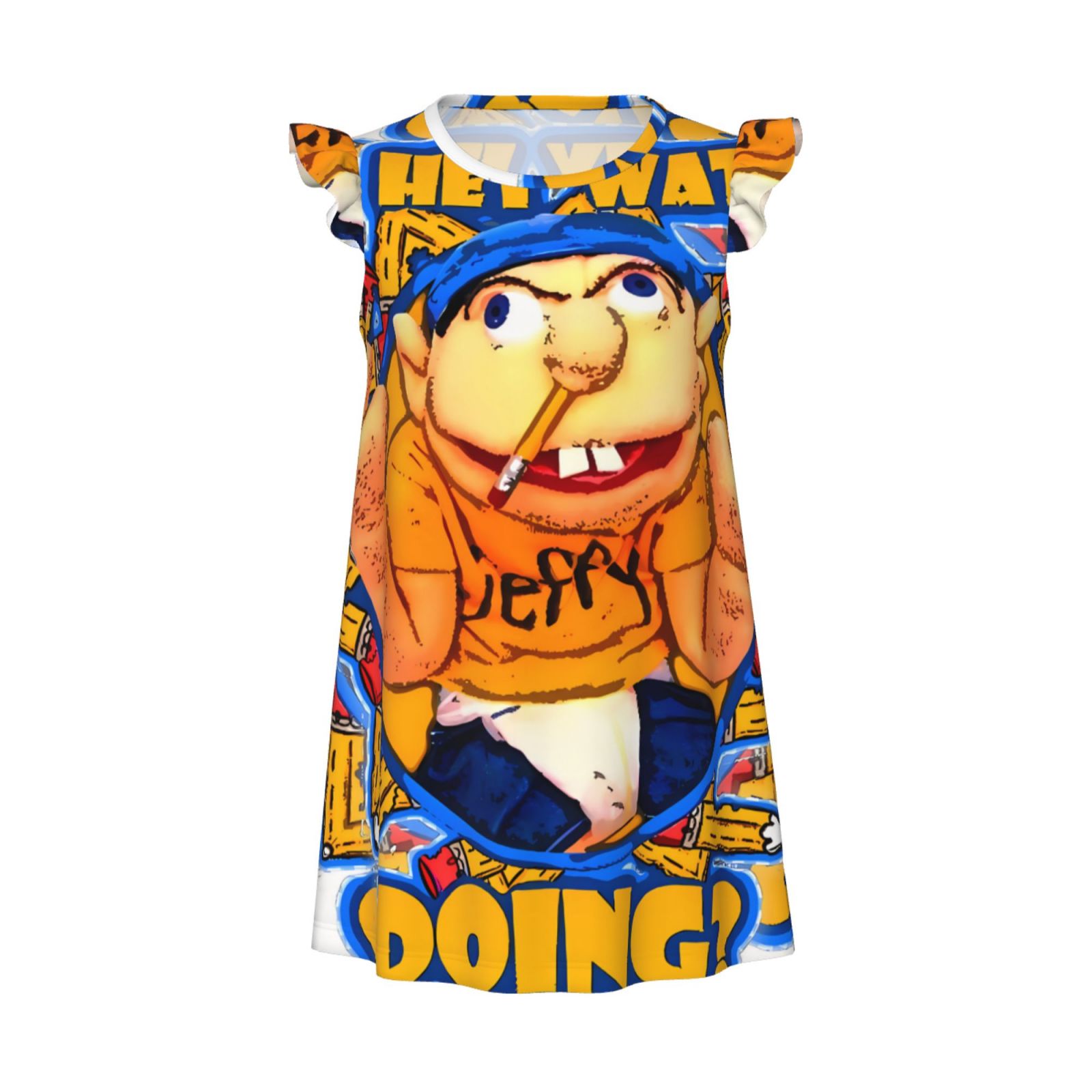 Horeoi Sml Jeffy Print Girls Princess Nightgowns Flutter Sleeves Night Dress Sleepwear 3-10 ...