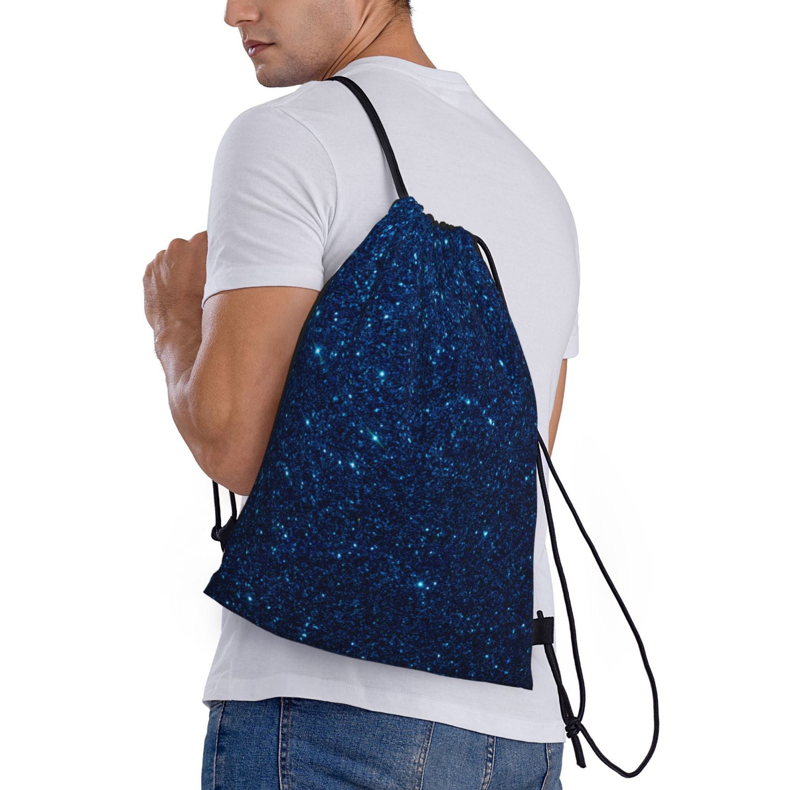 Horeoi Sparkling Blue Glitter Print Drawstring Bags for Gym Sports Yoga ...
