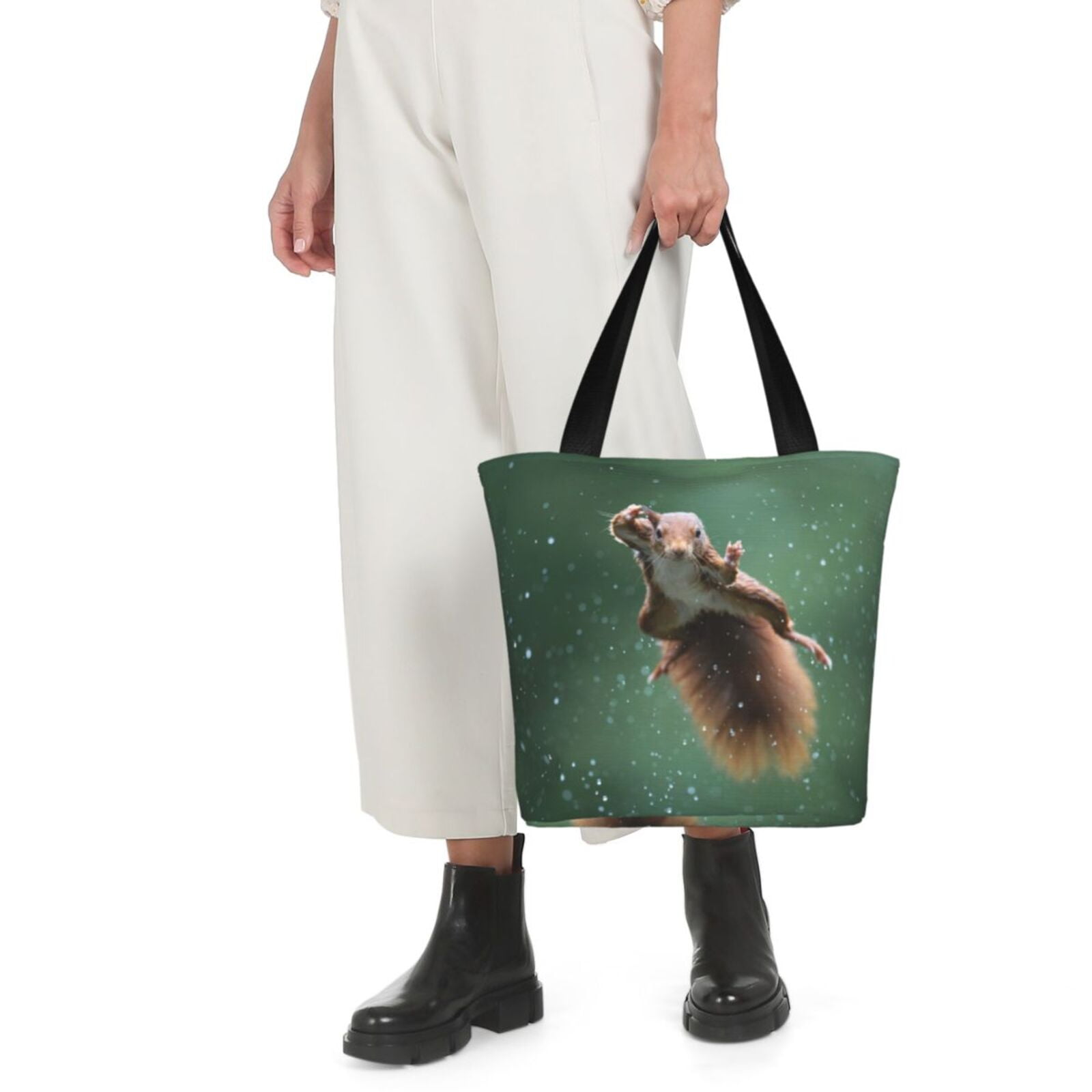 Horeoi Squirrel Print Shoulder Bag for Women Large Capacity Zipper Tote ...