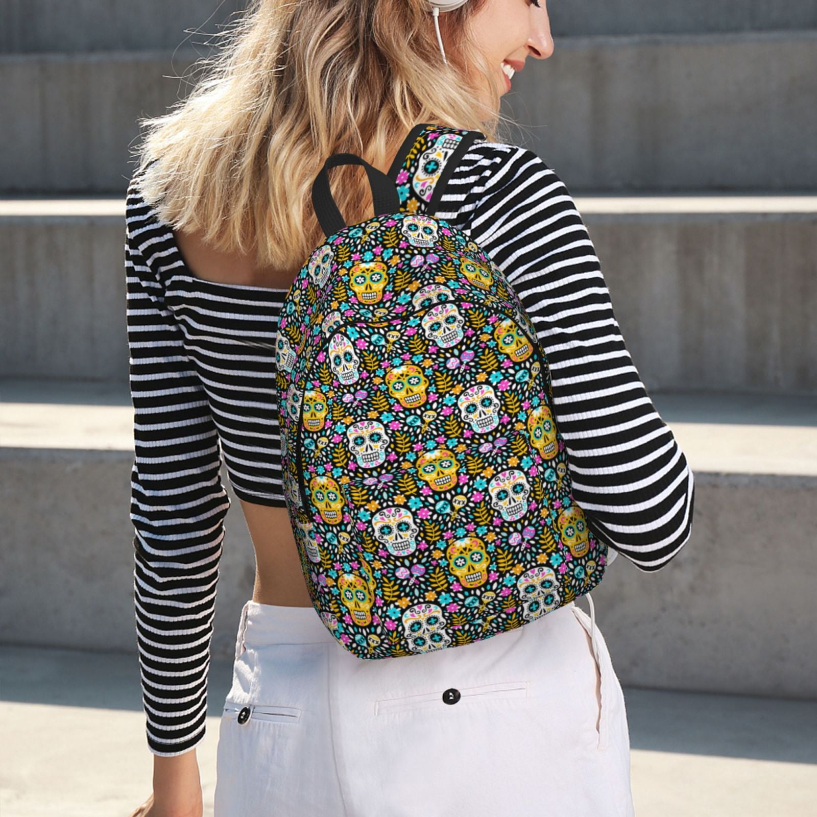 Horeoi Sugar Skulls for Canvas Backpack for School Outdoor Travel Use ...
