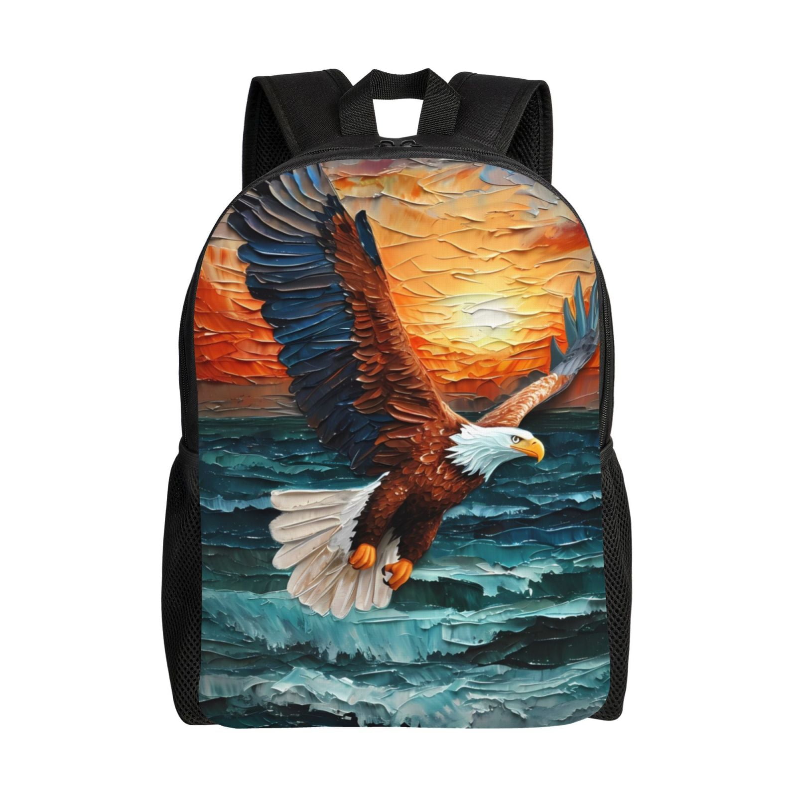 Horeoi Textured Bald Eagle Print Waterproof 600D Oxford Laptop Backpack for School Travel Work ...