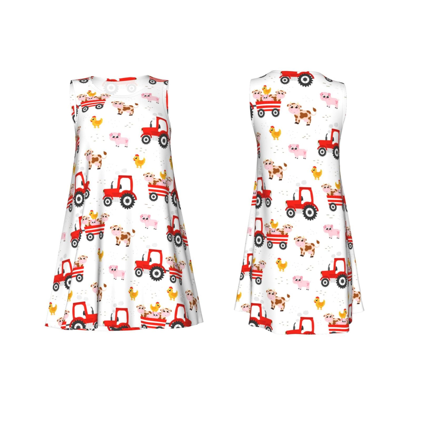 Horeoi Tractor With Farm Animals Print Women's Sleeveless Dress Cotton ...