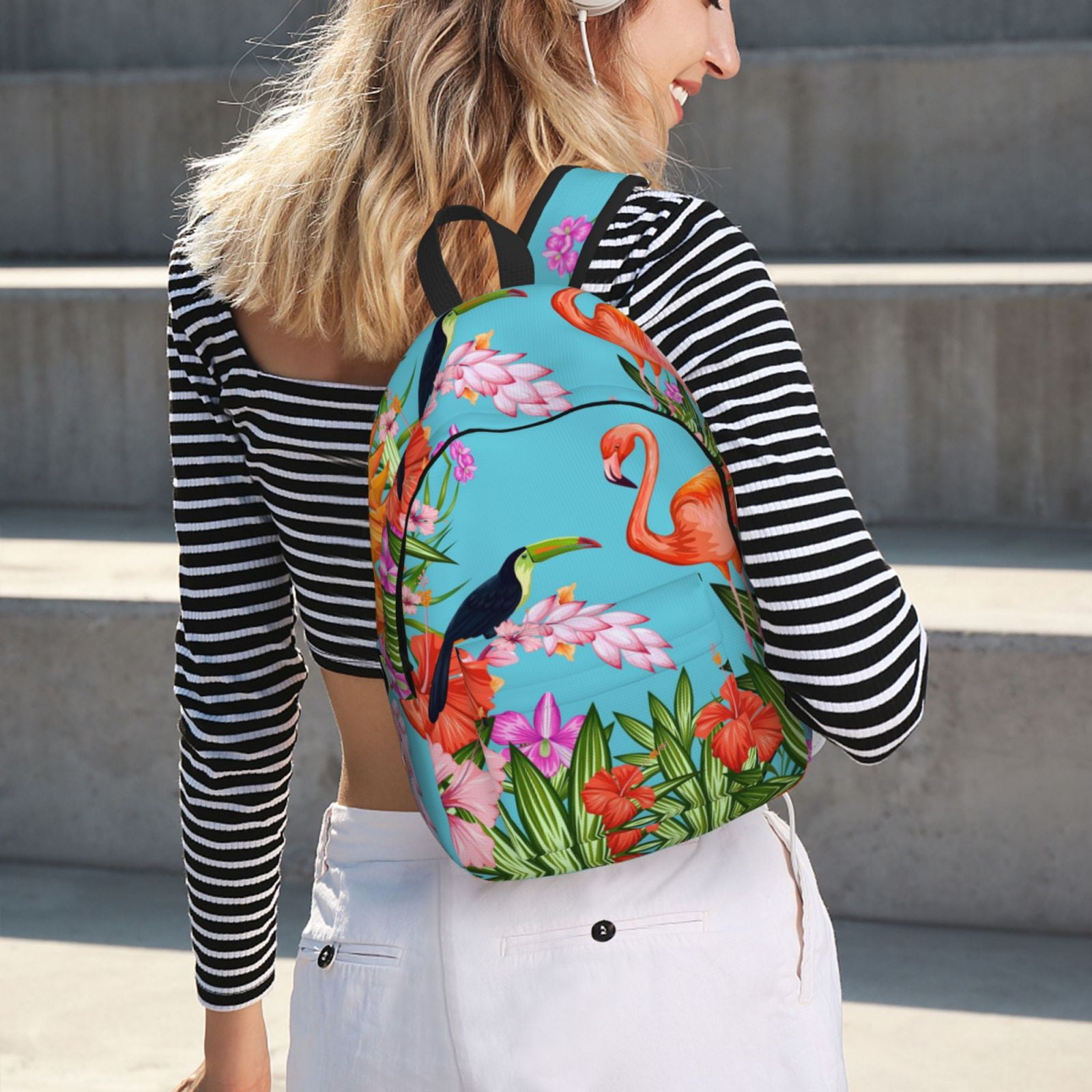 Horeoi Tropical Jungle Flamingo for Canvas Backpack for School Outdoor ...