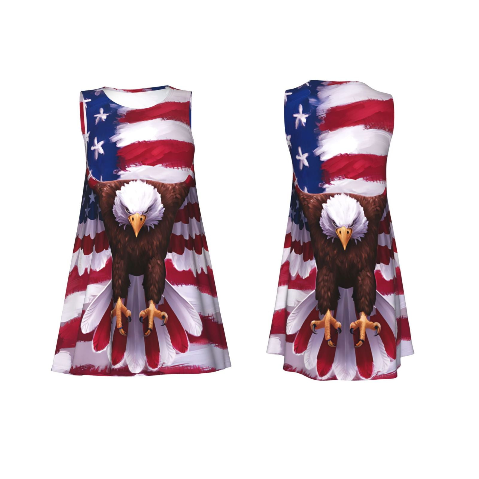 Horeoi USA Eagle with Spread Wings Print Women's Sleeveless Dress Cotton-like Flared Hem Deep ...