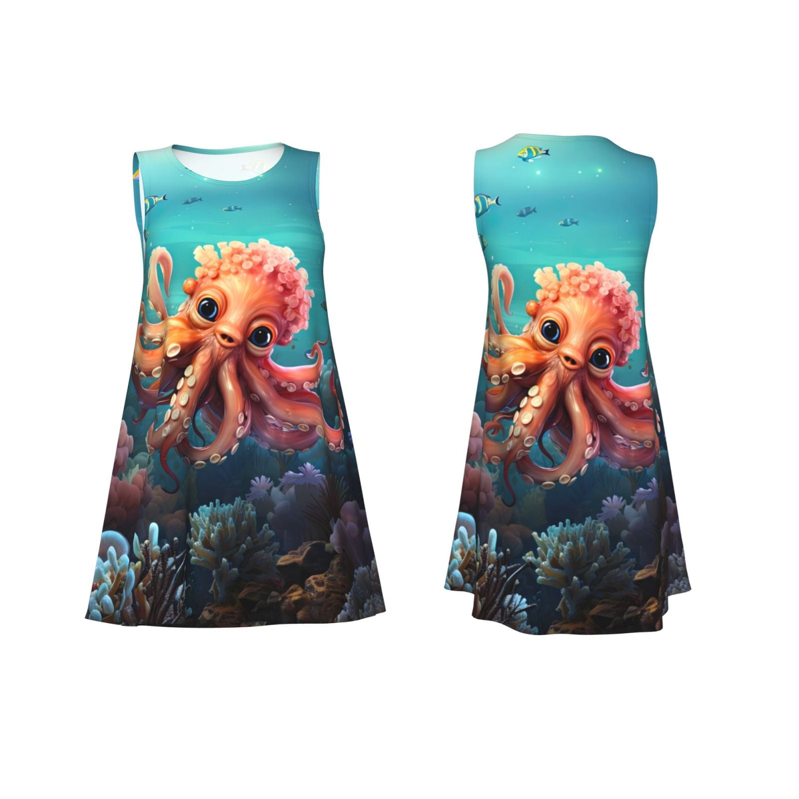 Horeoi Underwater Plant Octopus Print Women's Sleeveless Dress Cotton ...