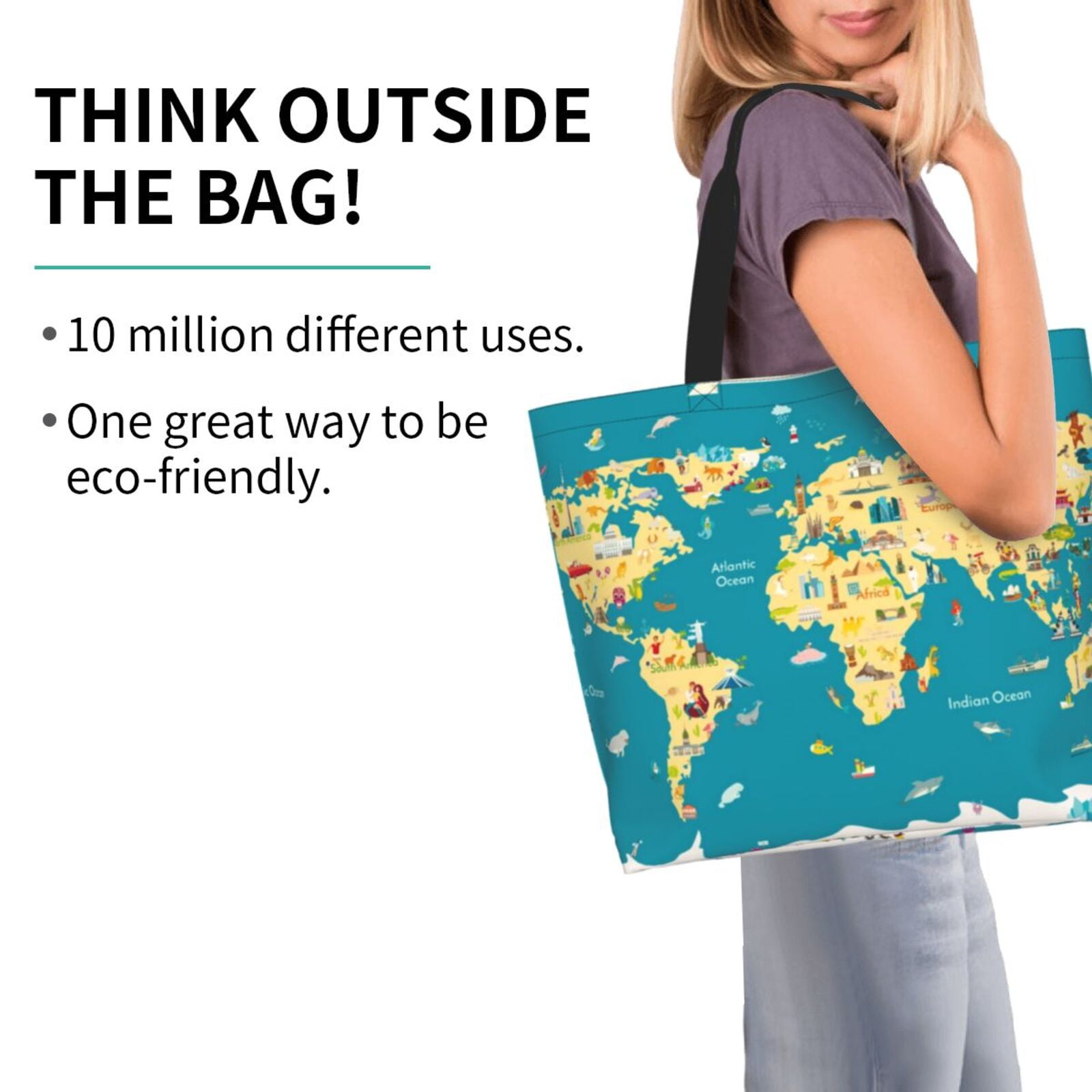 Horeoi World Map With Landmarks Pattern Minimalist Crossbody Bag for ...