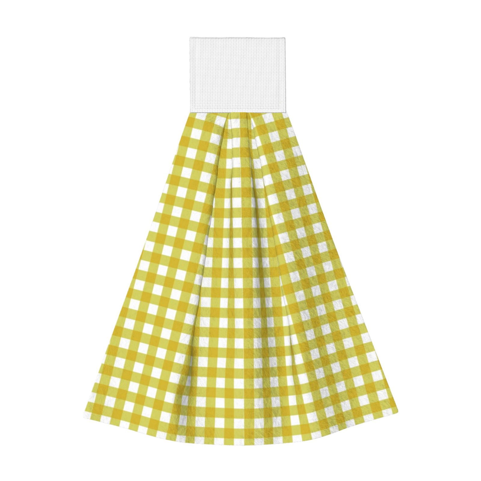 Horeoi Yellow Checkboard Print Coral Fleece Microfiber Hanging Hand ...