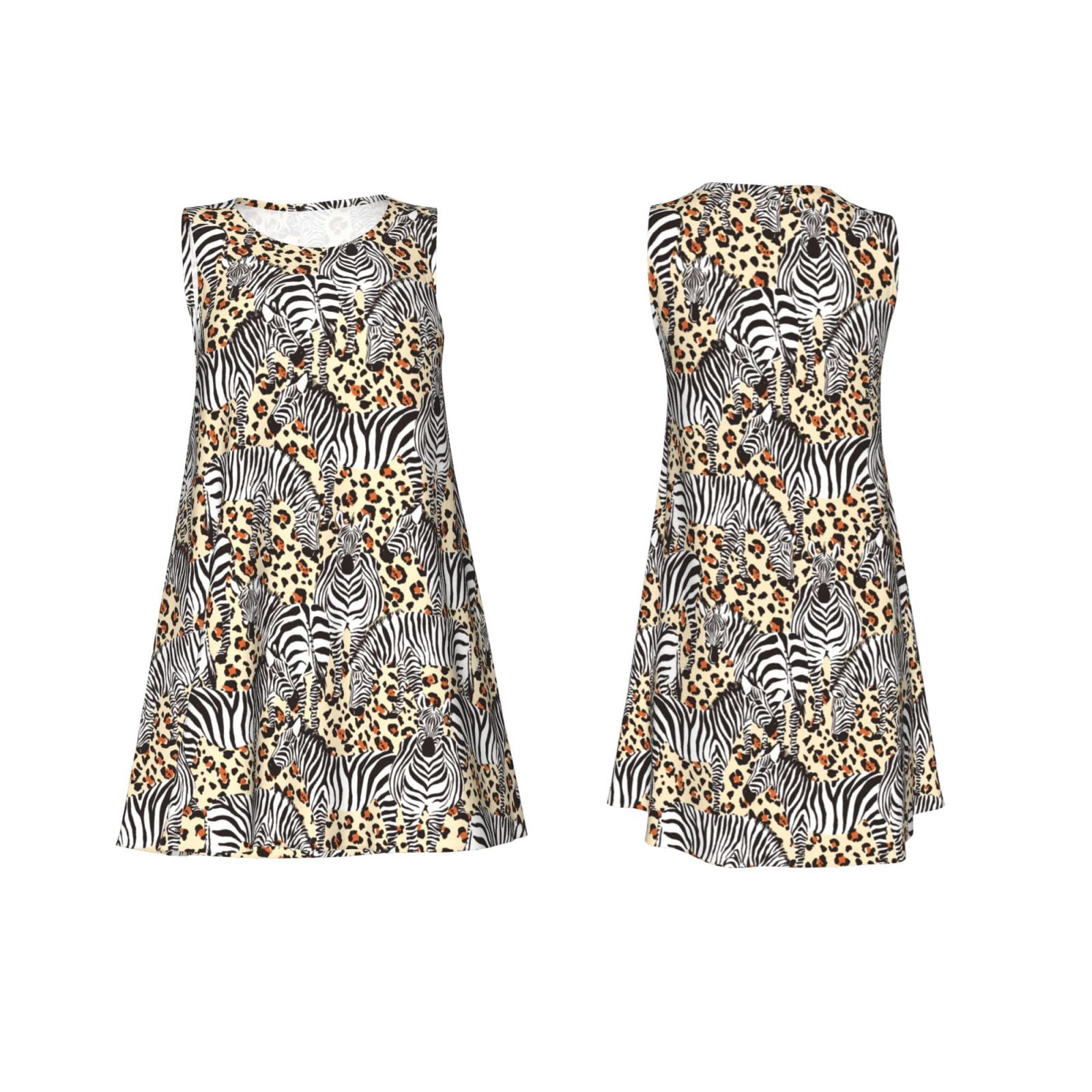 Horeoi Zebra Print Women's Sleeveless Dress Cotton-like Flared Hem Deep ...