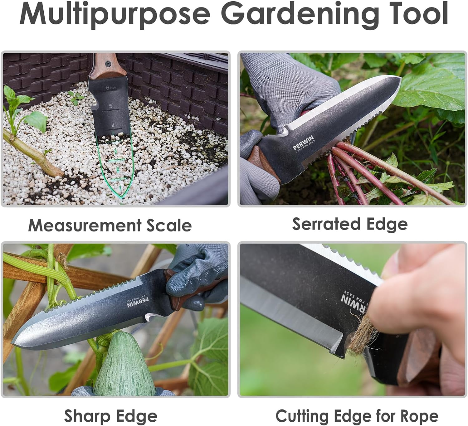 Hori Hori Garden Knife - Multi-Purpose Stainless Steel Garden Tool with ...