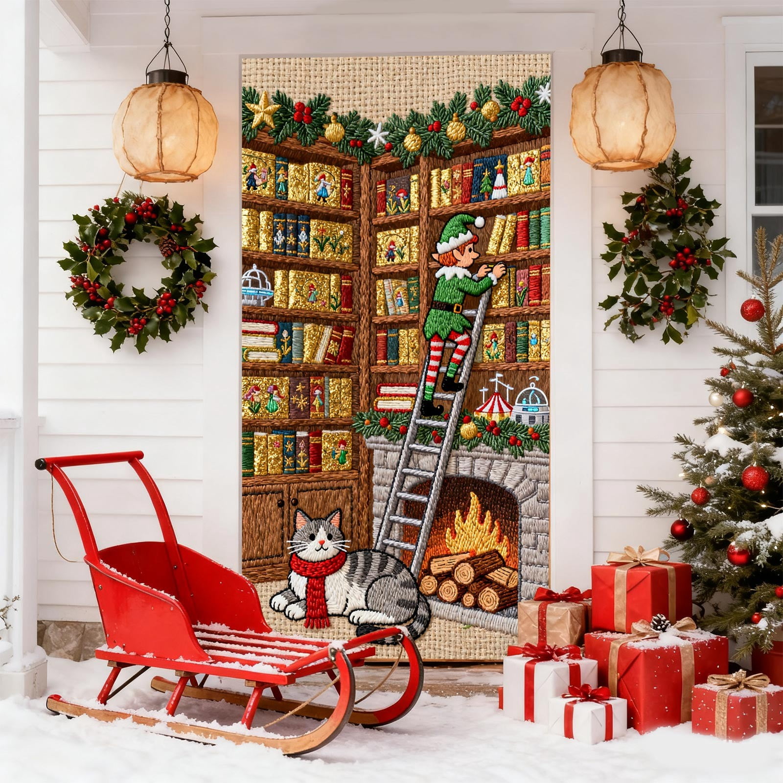 Horivan 1 Packs Christmas Door Curtain with 3D Embroidery Holiday Decor ...
