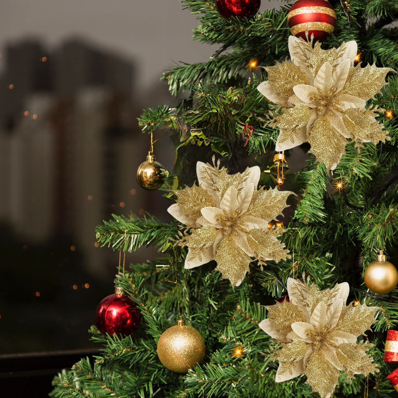 Horivan 10PCS Christmas Tree Flower Decorations with Clips, Festive ...
