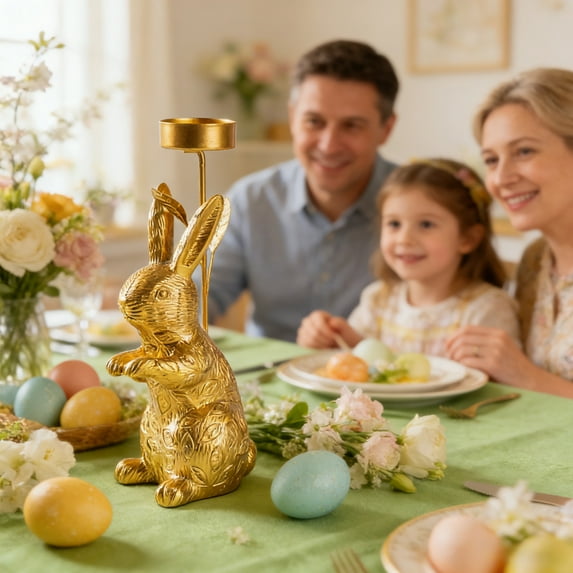 Horivan 2 Counts Easter Bunny Candlestick Holder, Alloy Table Decor for ...