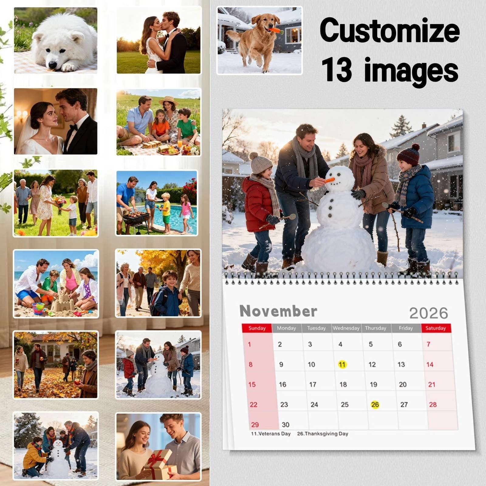 Horivan 2026 Custom Photo Calendar Personalized Wall Calendar with 13 ...