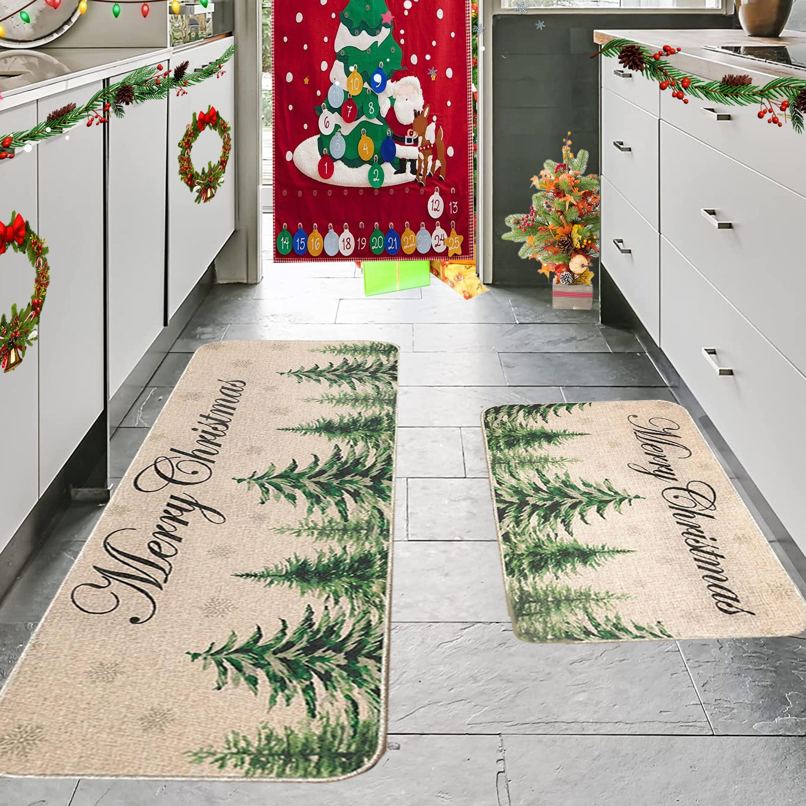 Horivan 2PCS Christmas Kitchen Rugs and Mats Non Slip Waterproof ...