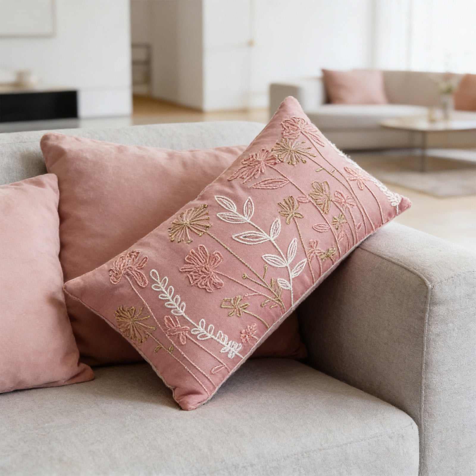 Horivan 3 Counts Spring Floral Embroidered Pillowcase Modern Minimalist ...