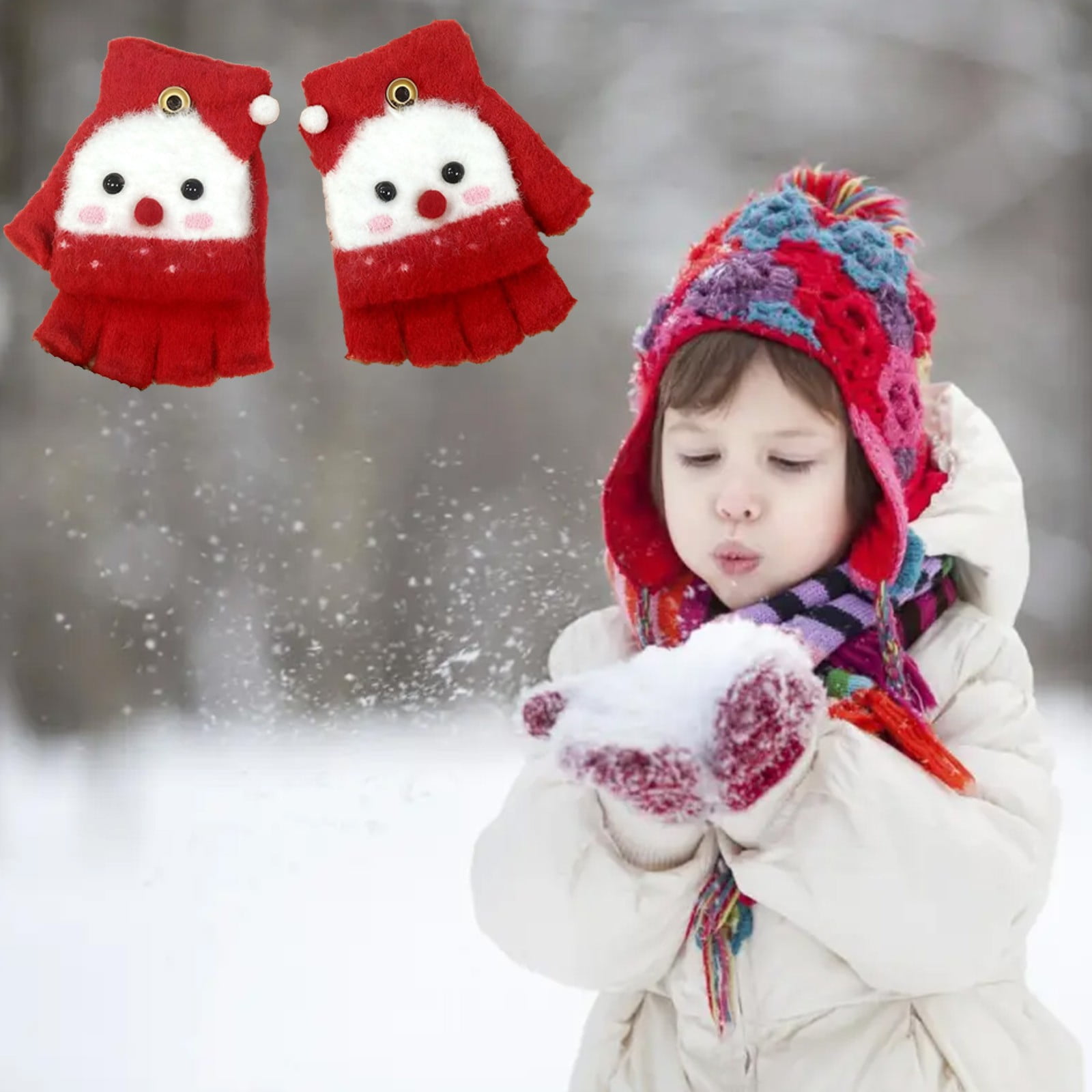 Horivan 3 Packs Kids Winter Gloves Half Finger Touchscreen Snowman ...