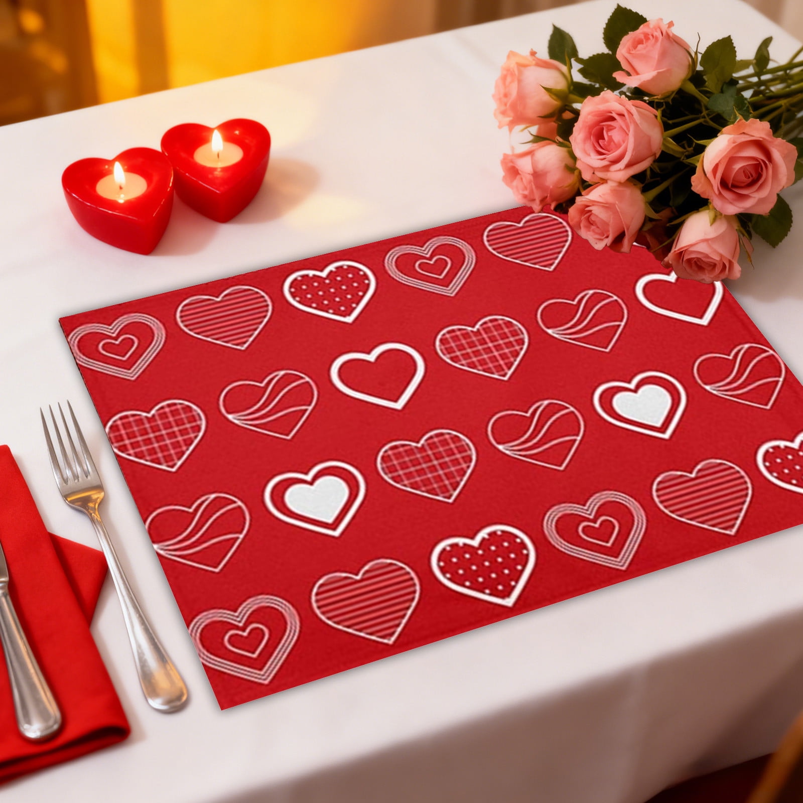 Horivan 3 Packs Valentine's Day Placemats Romantic Table Decor ...