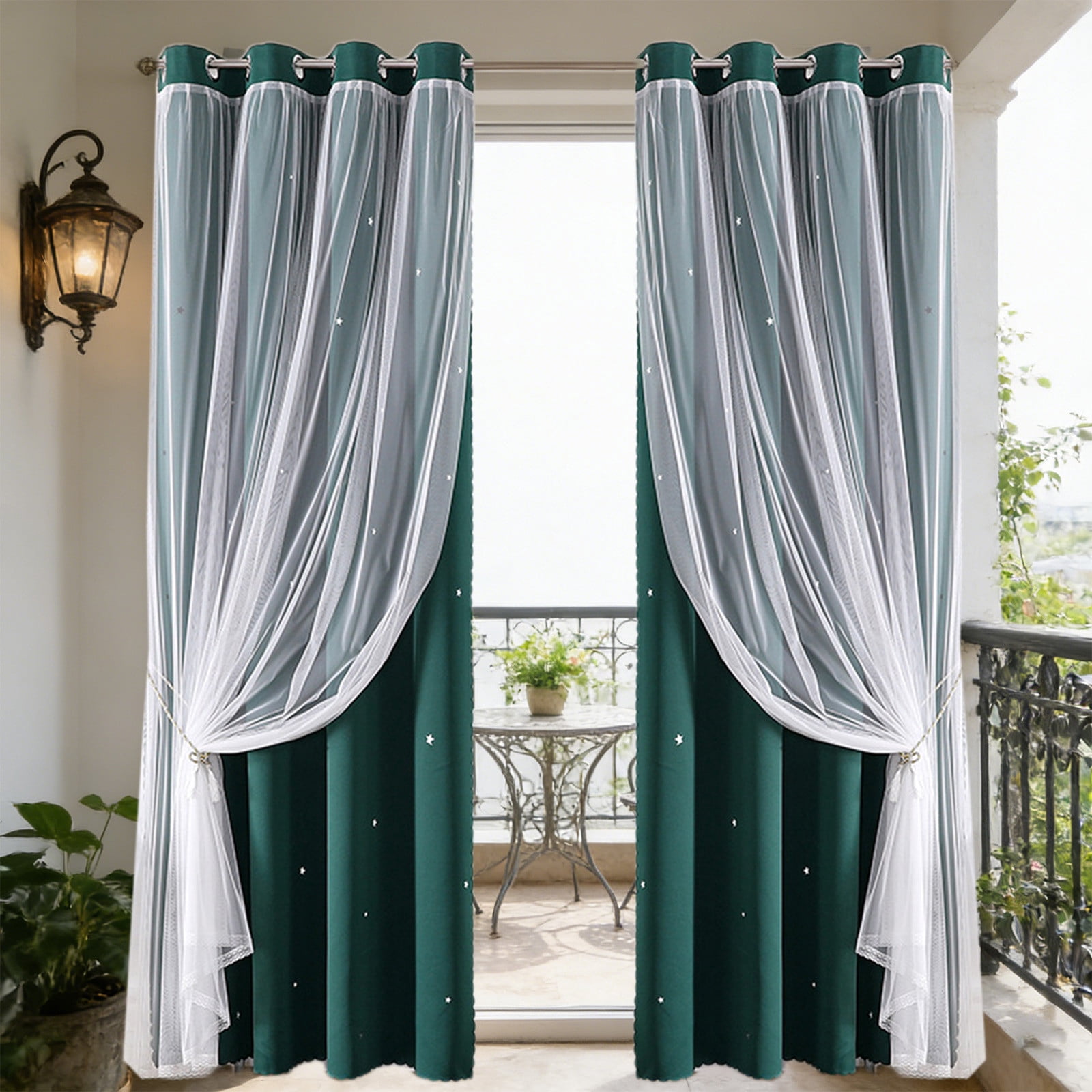 Horivan 84 Inch Double Layer Star Lace Blackout Curtains, Thermal ...