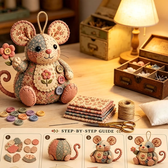 Horivan Complete Floral Fabric Mouse Sewing Kit All Inclusive Supplies ...