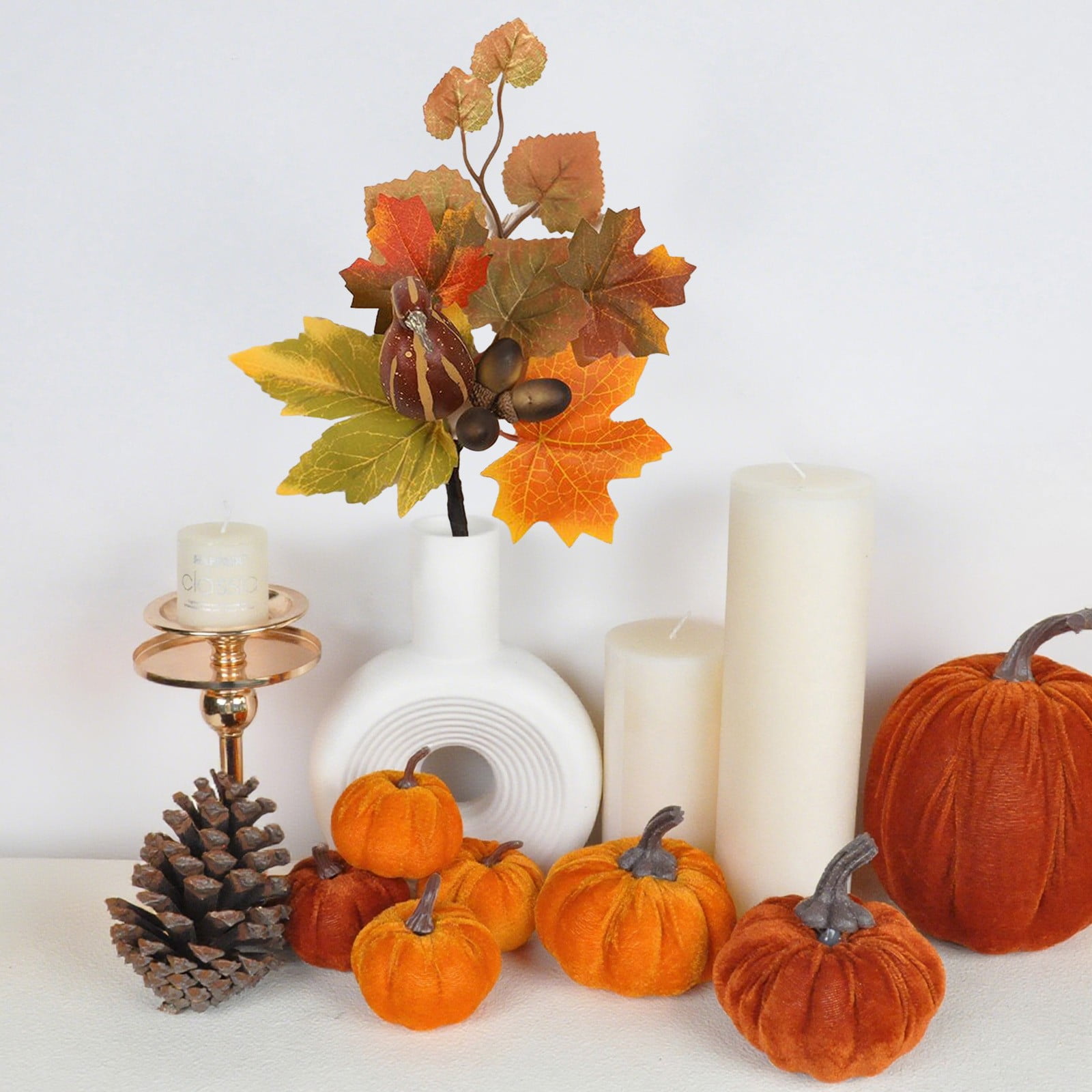 Horivan Fall Pumpkin Fruit Simulation Stems with Sunflower Maple Leaf ...