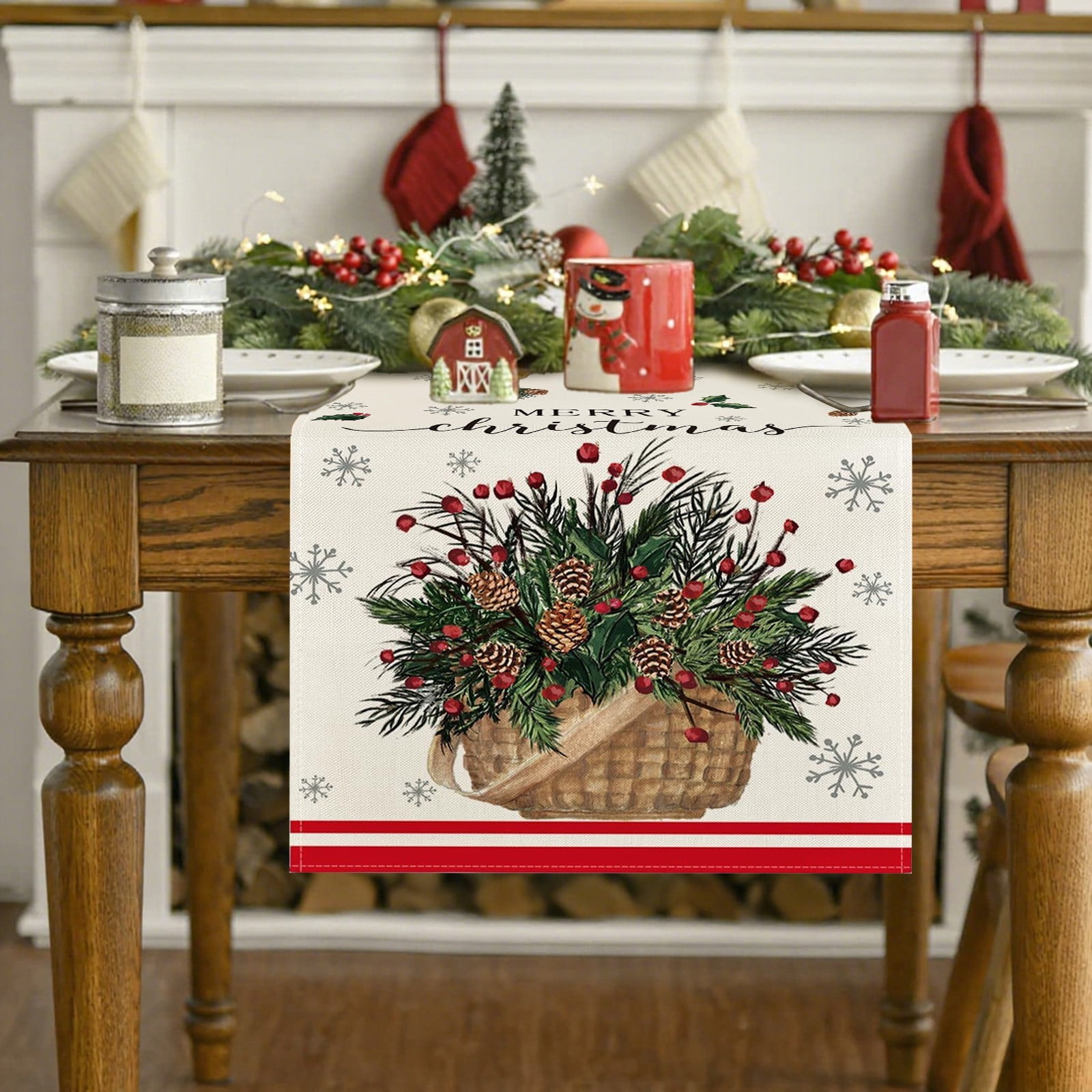 Horivan Festive Christmas Table Runner Polyester Holiday Decor for ...