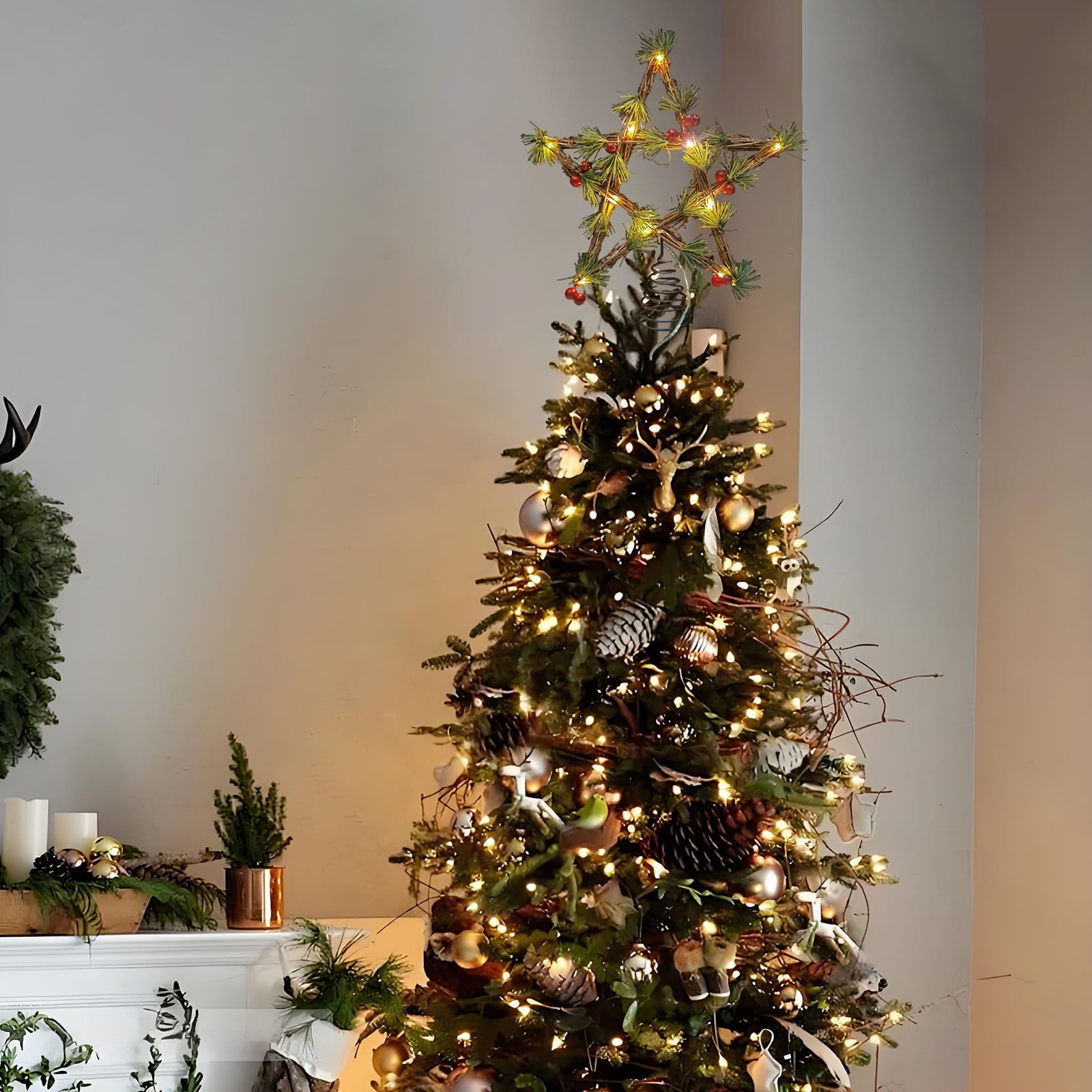 Horivan Iron Christmas Tree Topper Star with LED Lights and Flocked ...