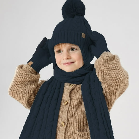 Brown Women'S Winter Hat Scarf Gloves Set Knitted Thermal Ear ...