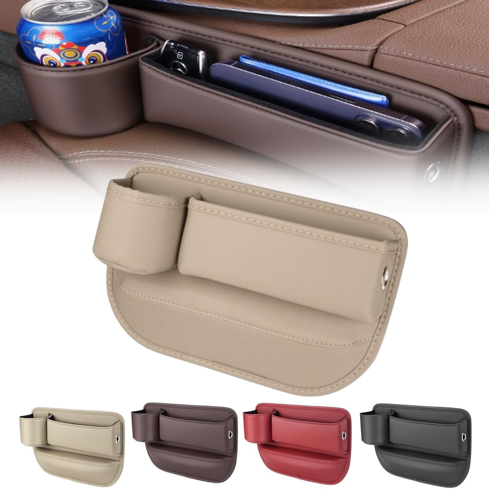 Horives Car Gap Bag, Jessena Car Leather Cup Holder Gap Bag, Adjustable ...