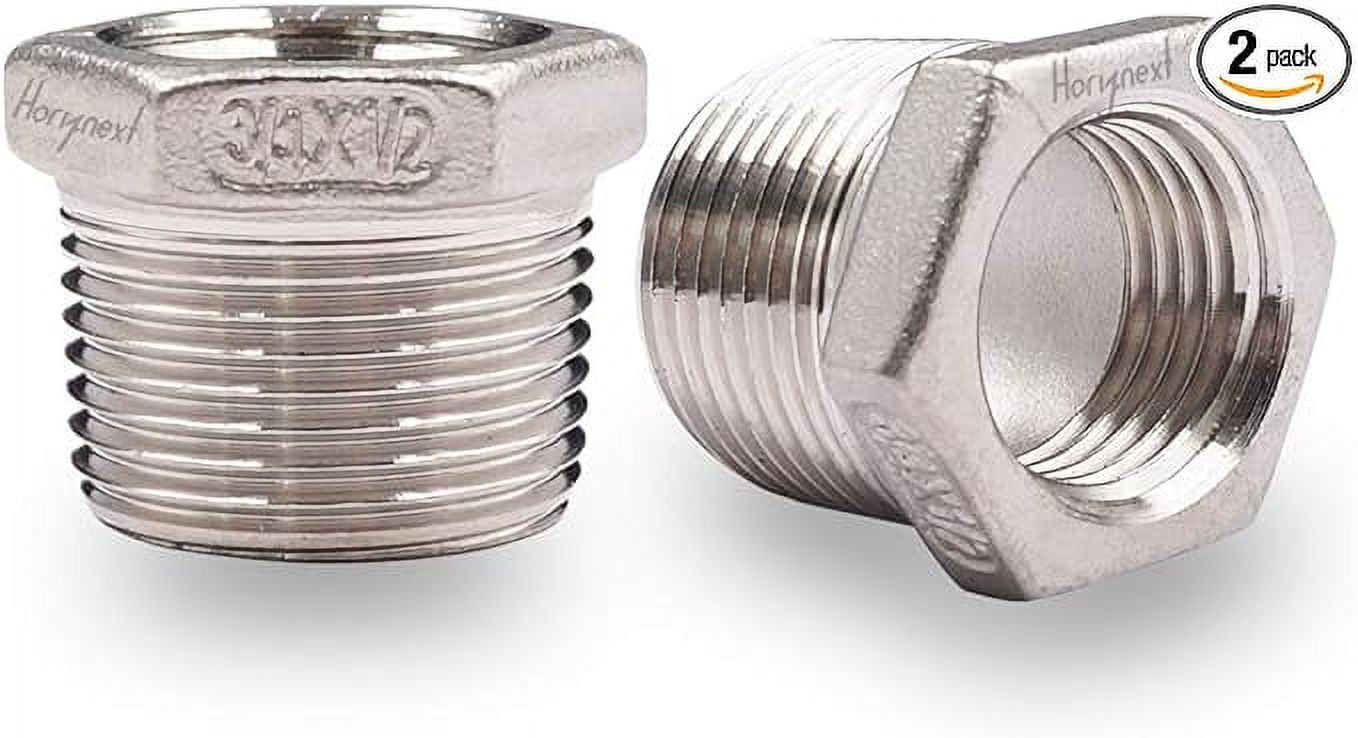 Horiznext stainless steel hex bushing, npt 3/4 to npt 1/2 threaded ...