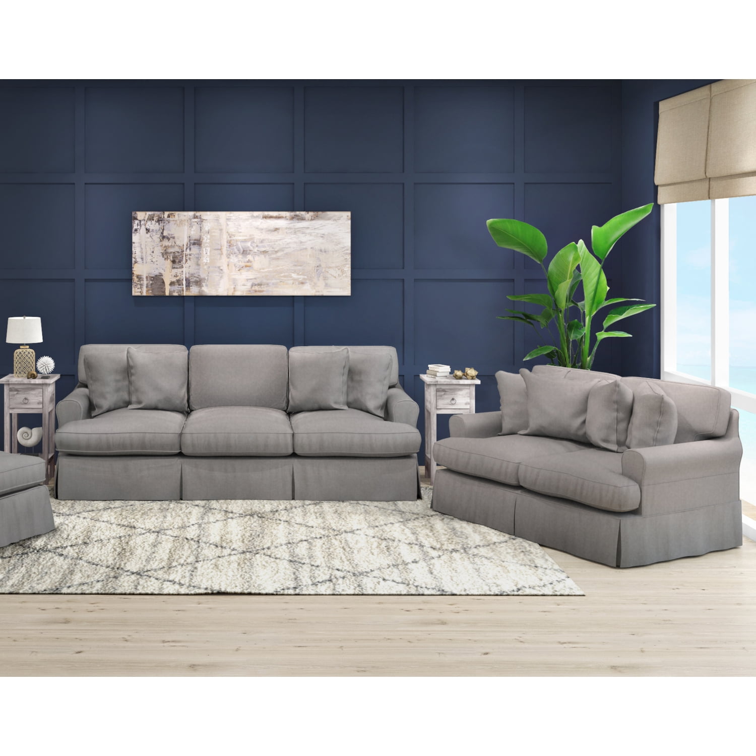 Horizon 2PC Slipcovered Sofa Loveseat Set in Gray Washable Performance ...