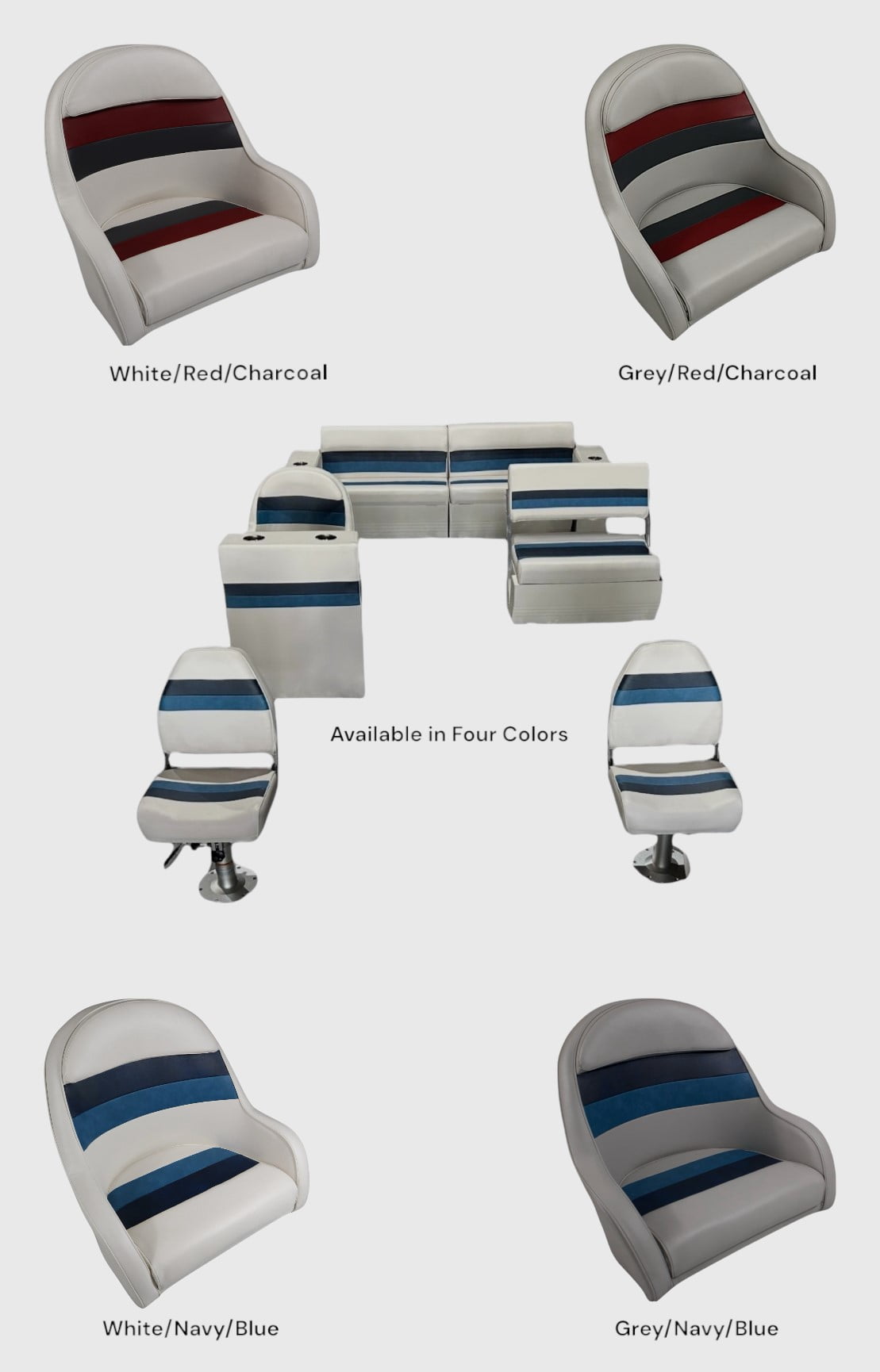 Horizon Manufacturing Pontoon Furniture Set 12 PC Premium 011 Grey/Red ...