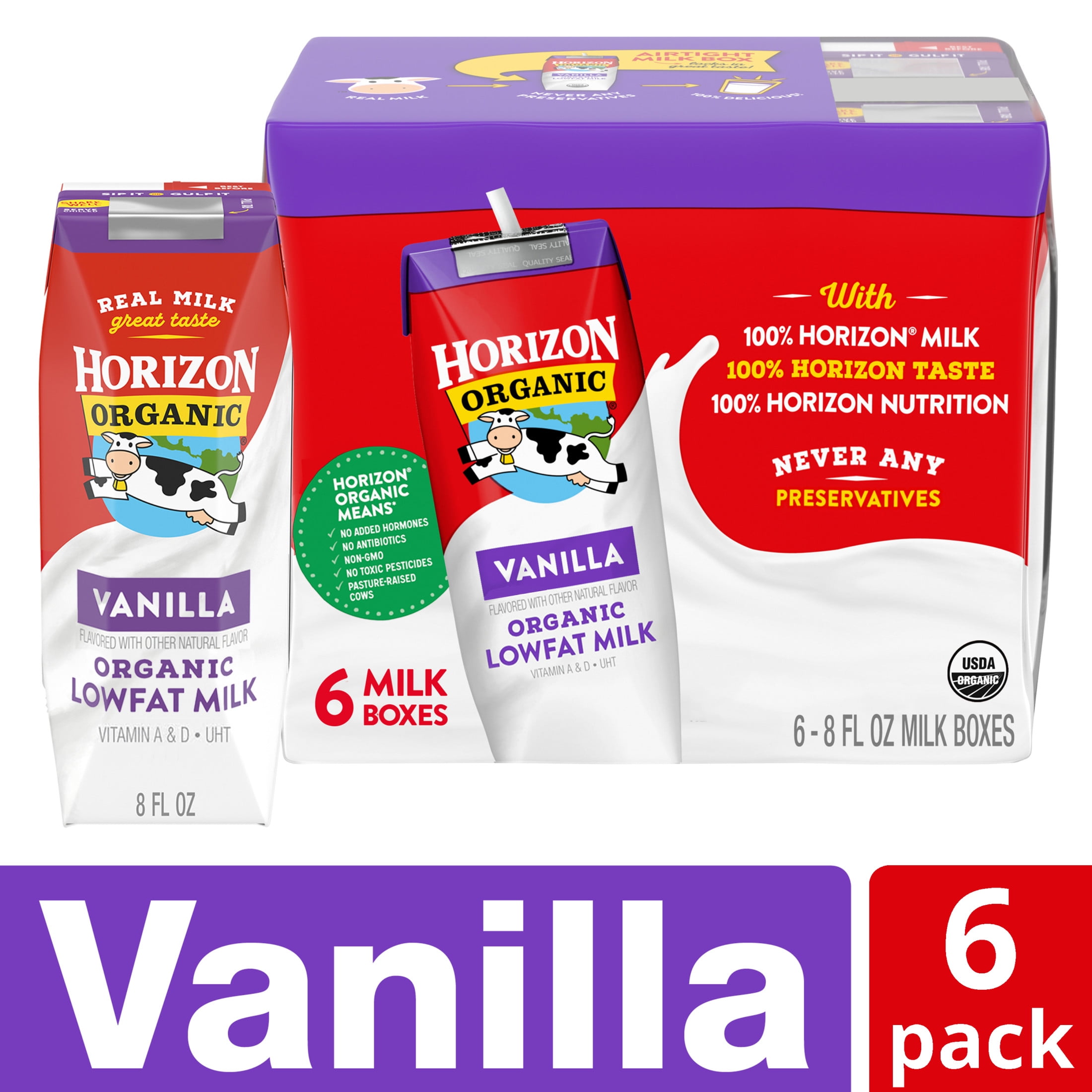 Horizon Organic Shelf Stable 1% Lowfat Vanilla Milk Boxes, 8 fl oz, 6 ...