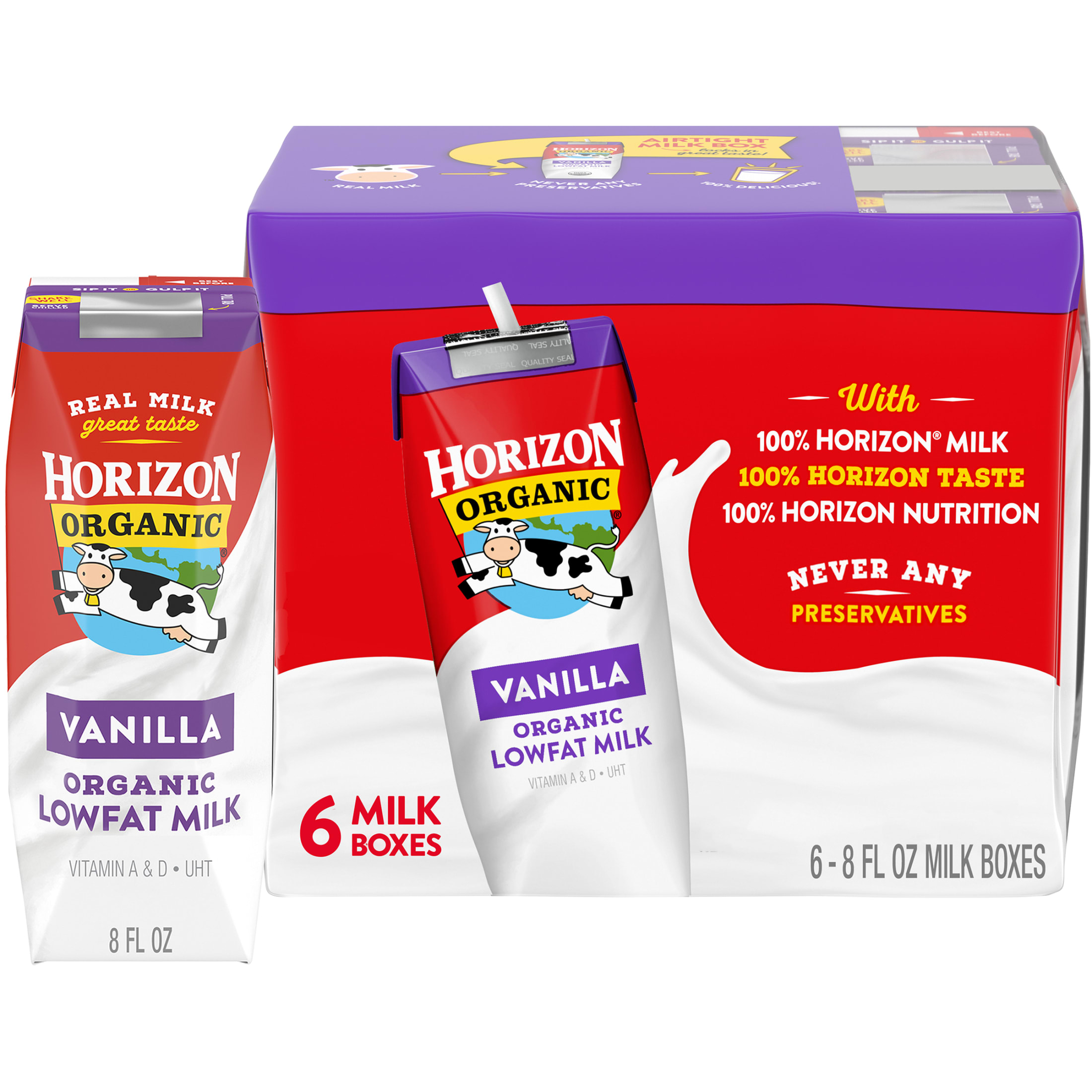 Horizon Organic Shelf-Stable 1% Low Fat Milk Boxes, Vanilla, 8 fl oz, 6 ...
