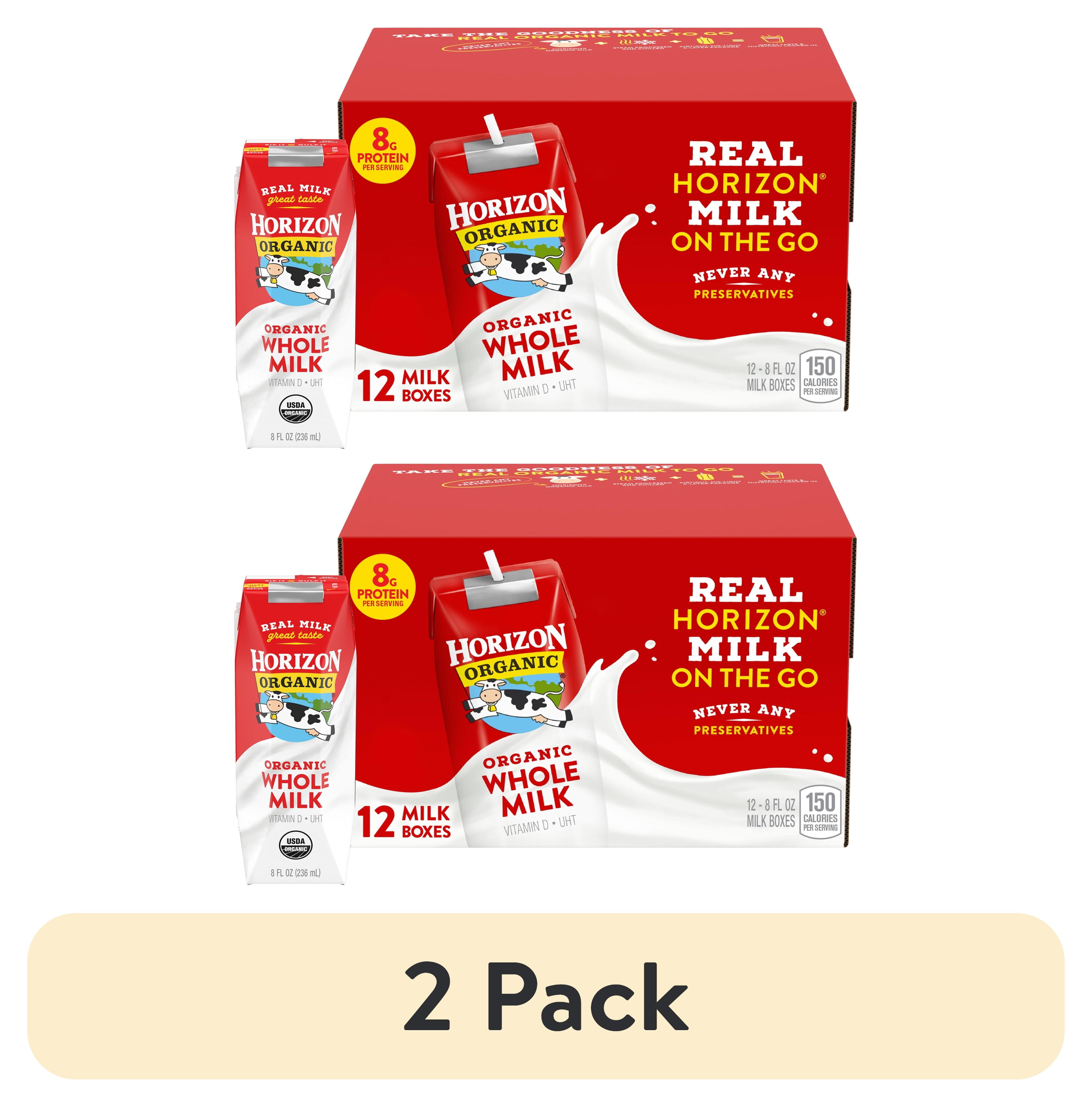 (2 pack) Horizon Organic Shelf-Stable Whole Milk Boxes, 8 fl oz, 12 ...