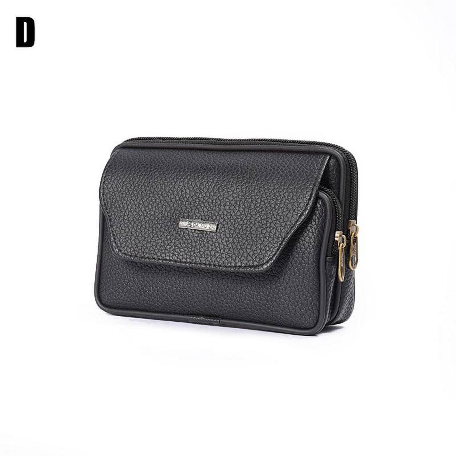 Horizontal Black Men'S Leather Belt Waist Bag Wallet Middle-Aged And ...