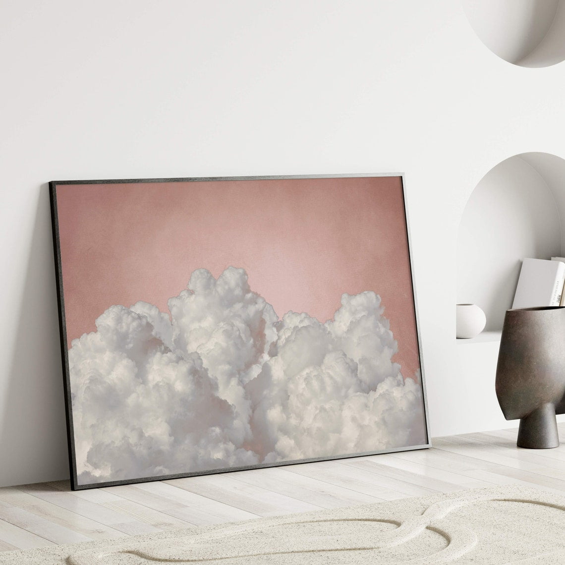 Horizontal Blush Cloud Wall Art Print, Pink, Minimalist, Landscape ...
