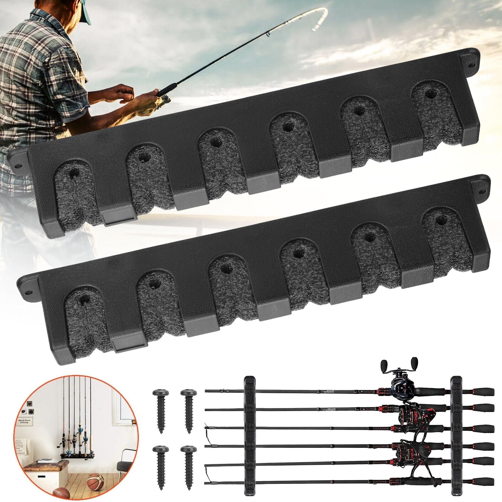Horizontal Boat Fishing 6 Rod Rack Wall Mount Vertical Holder Storage ...